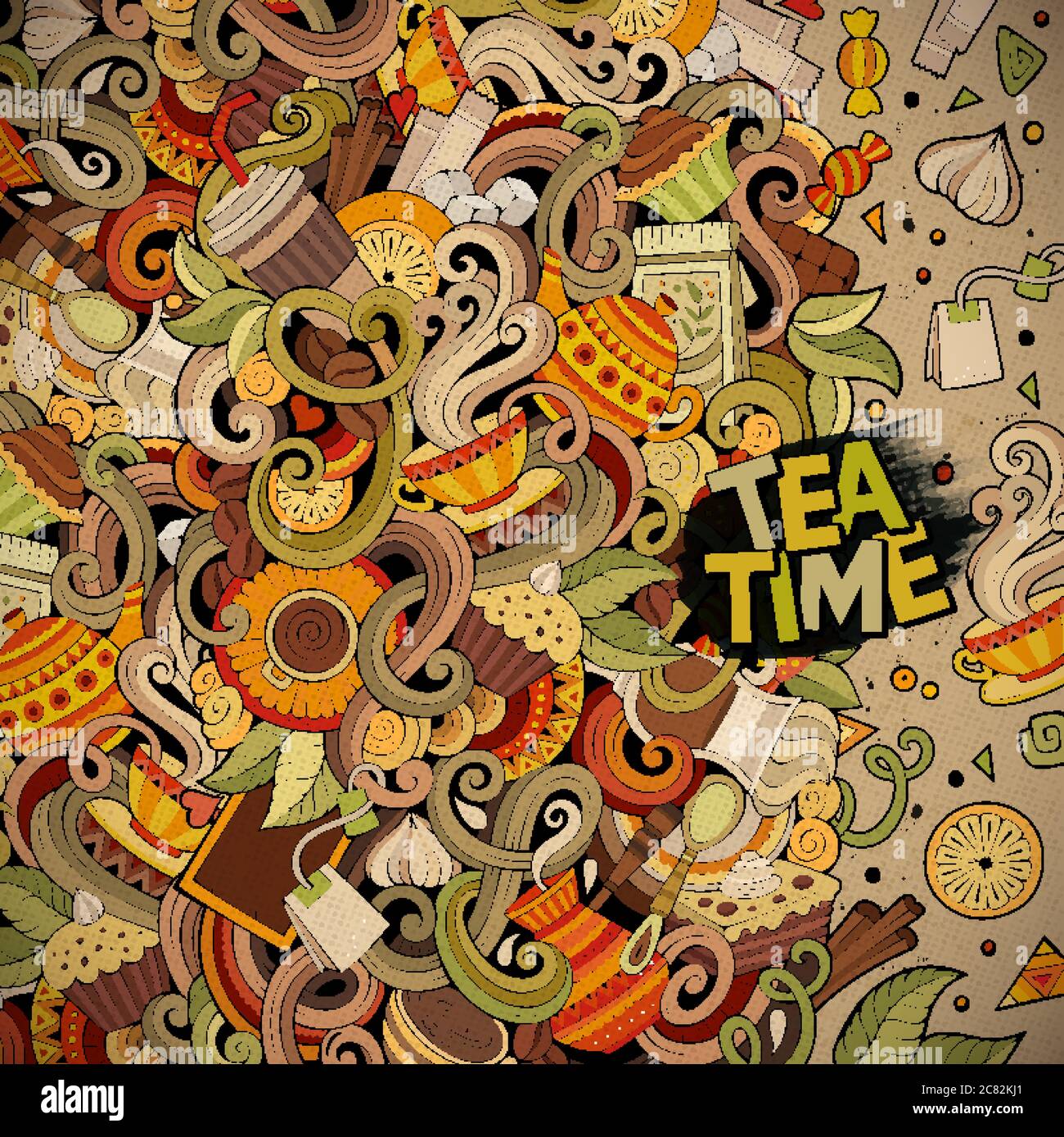Cartoon hand-drawn doodles of cafe, coffee shop background Stock Vector ...