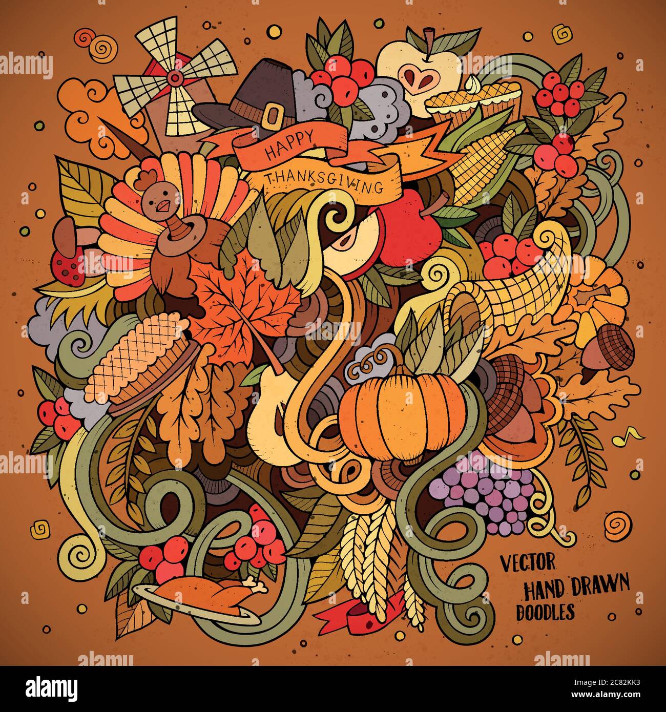 Cartoon vector hand drawn Doodle Thanksgiving illustration Stock Vector ...