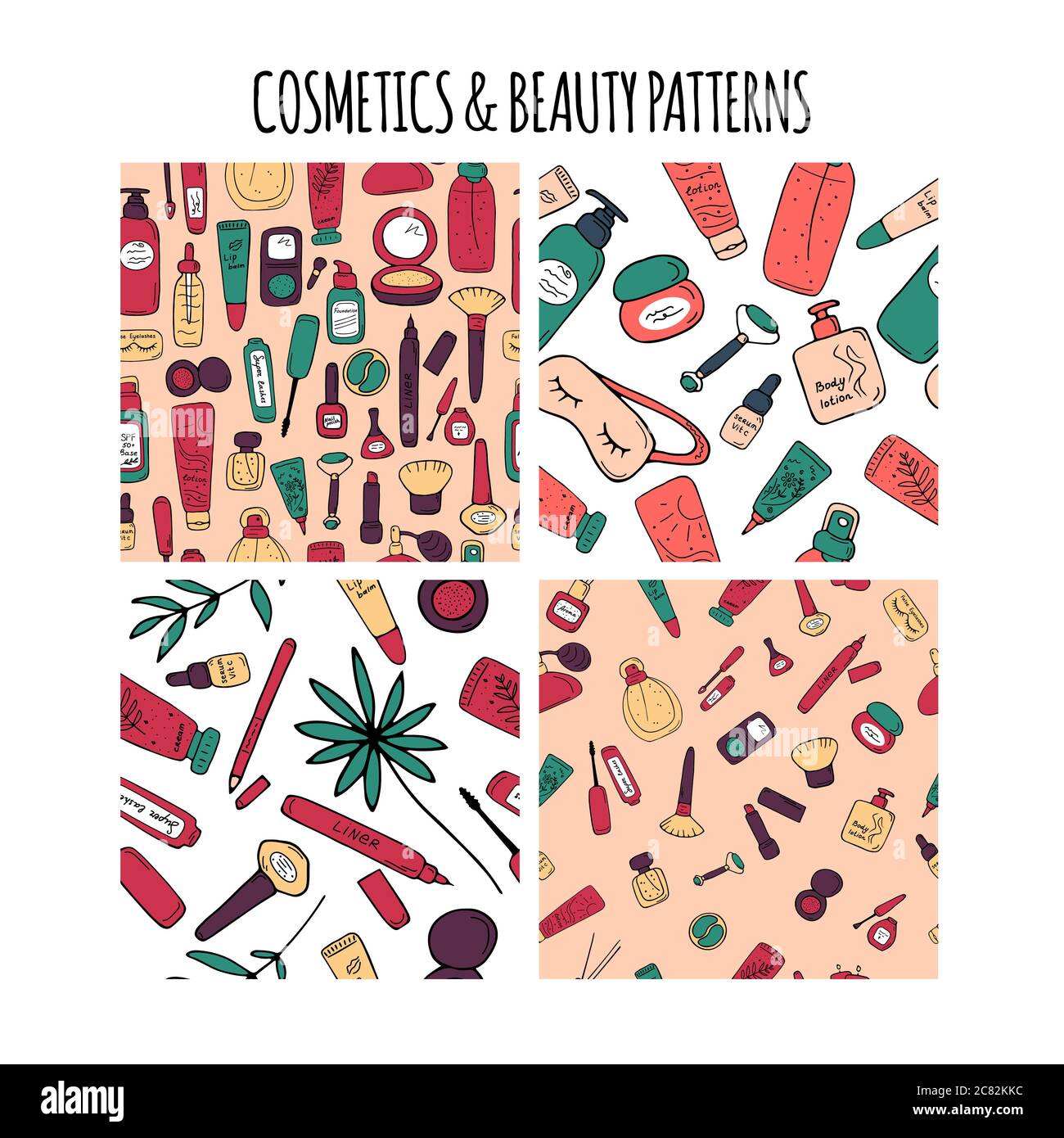 Cosmetics and beauty patterns. Make up and skin care textures ...