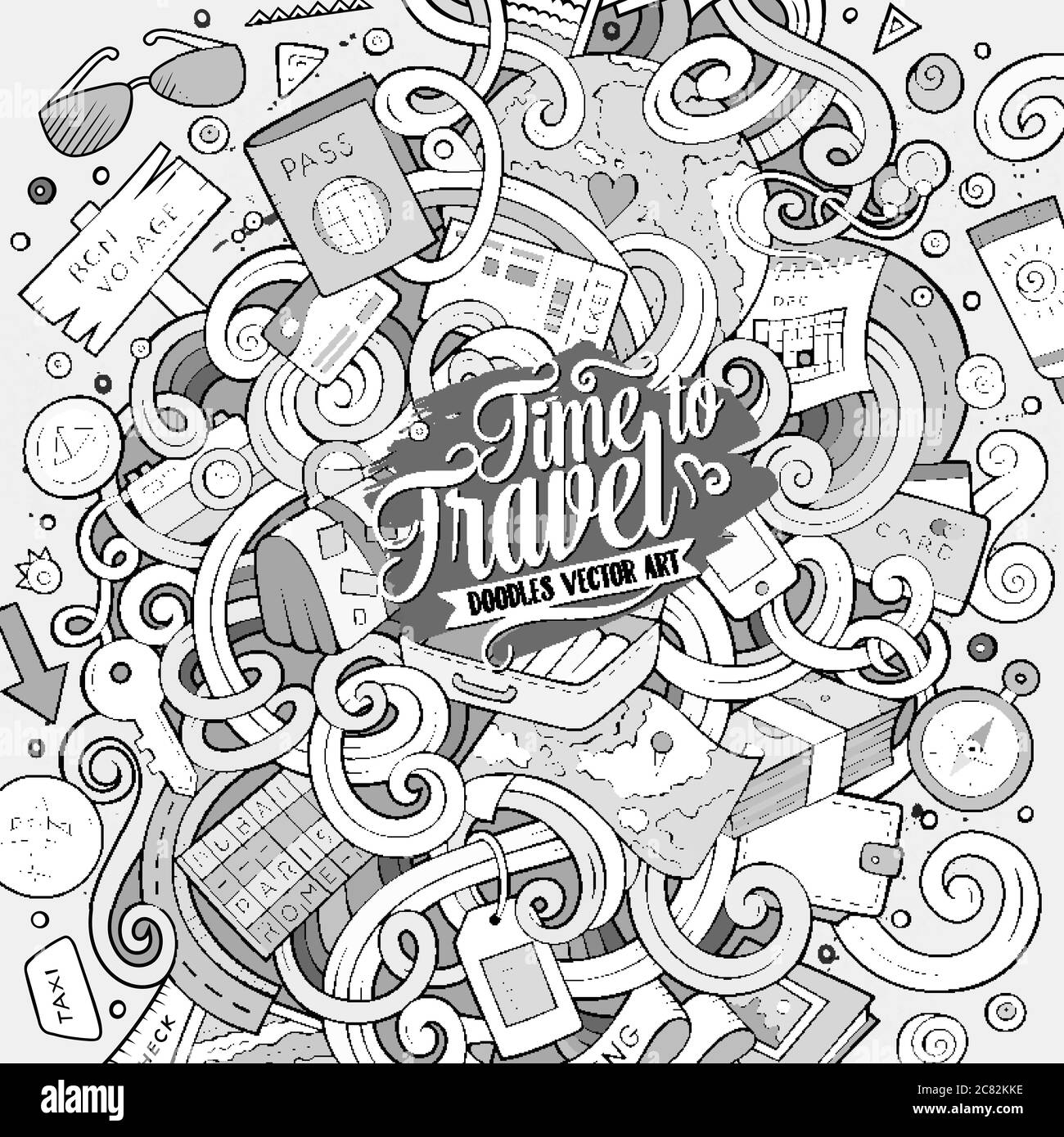 Cartoon cute doodles traveling illustration Stock Vector Image & Art ...