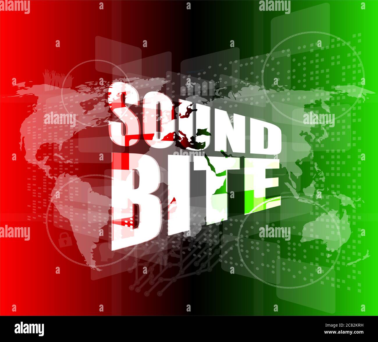 sound bite words on digital screen background with world map Stock ...