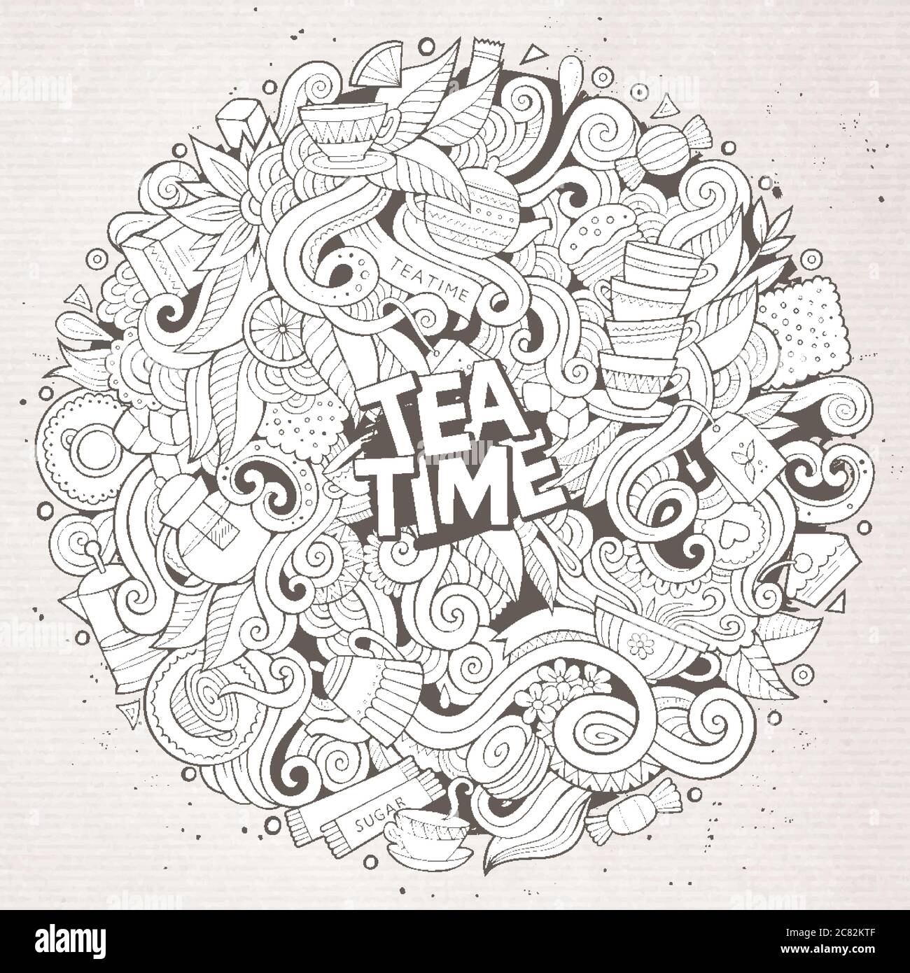 Cartoon cute doodles Tea time illustration Stock Vector Image & Art - Alamy