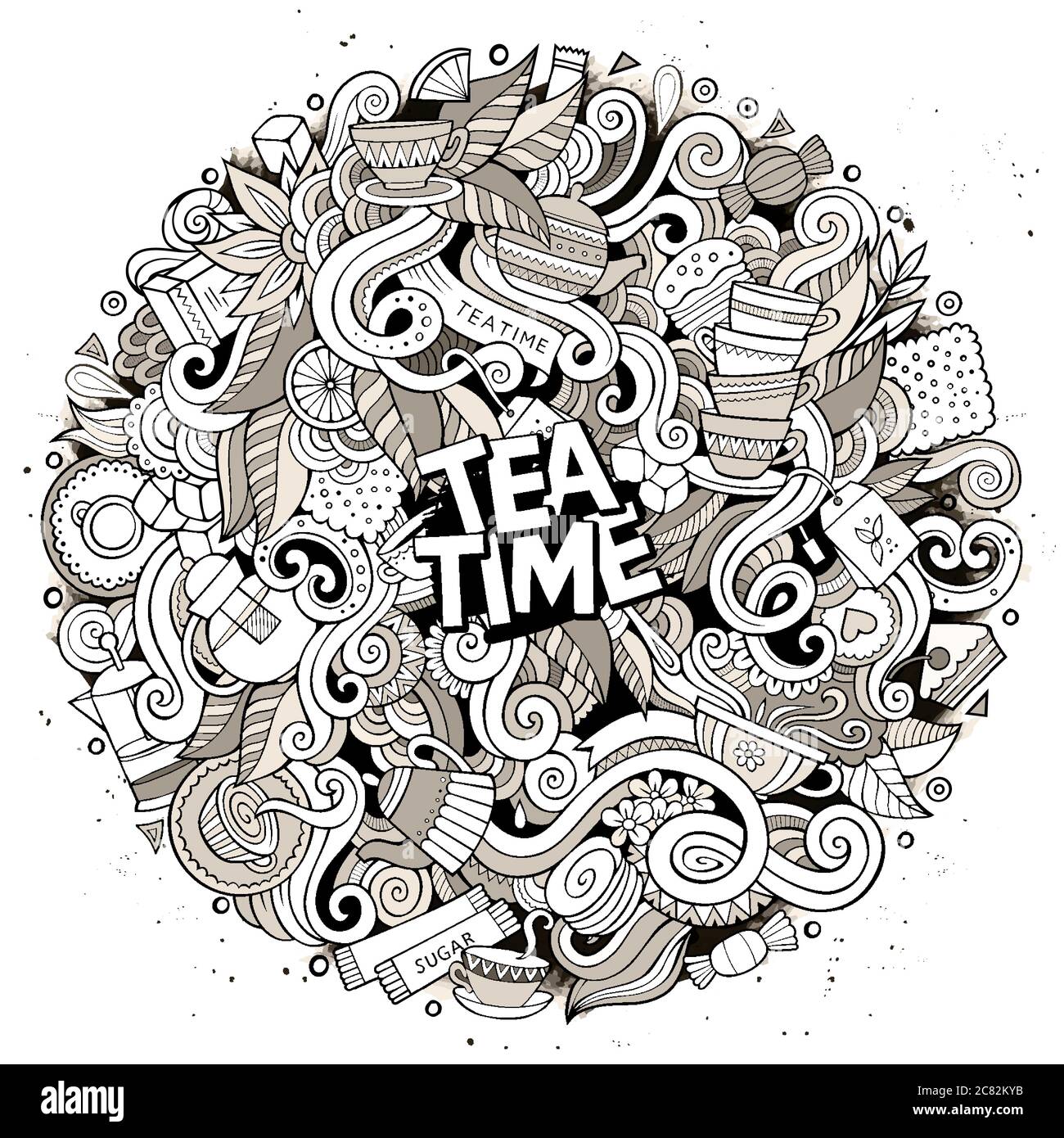 Cartoon cute doodles Tea time illustration Stock Vector Image & Art - Alamy