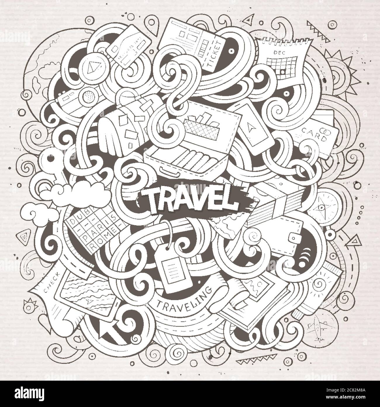 Cartoon cute doodles traveling illustration Stock Vector Image & Art ...