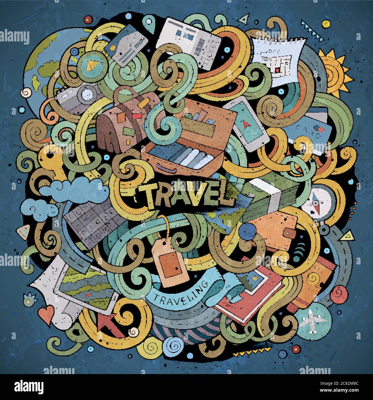 Cartoon cute doodles traveling illustration Stock Vector Image & Art ...