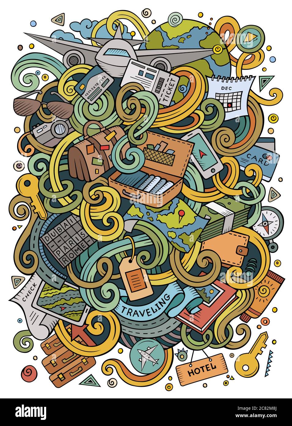 Cartoon cute doodles traveling illustration Stock Vector Image & Art ...