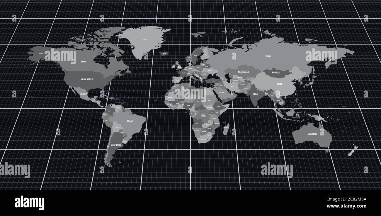 Geopolitical map of World. Bottom perspective view with background grid ...