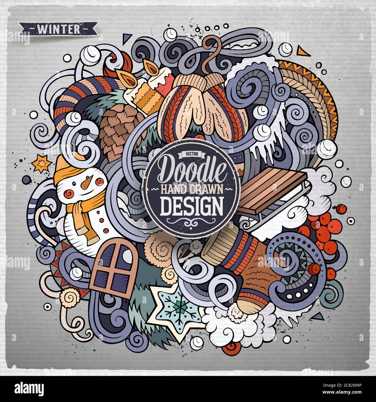 Cartoon cute doodles hand drawn Winter illustration Stock Vector Image ...