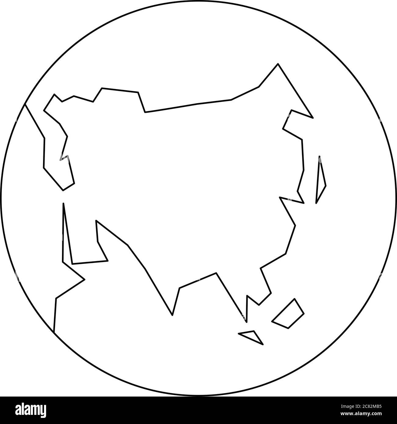 Simplified outline Earth globe with map of World focused on Asia ...
