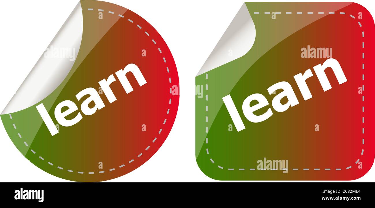 learn word on stickers button set, label Stock Photo - Alamy