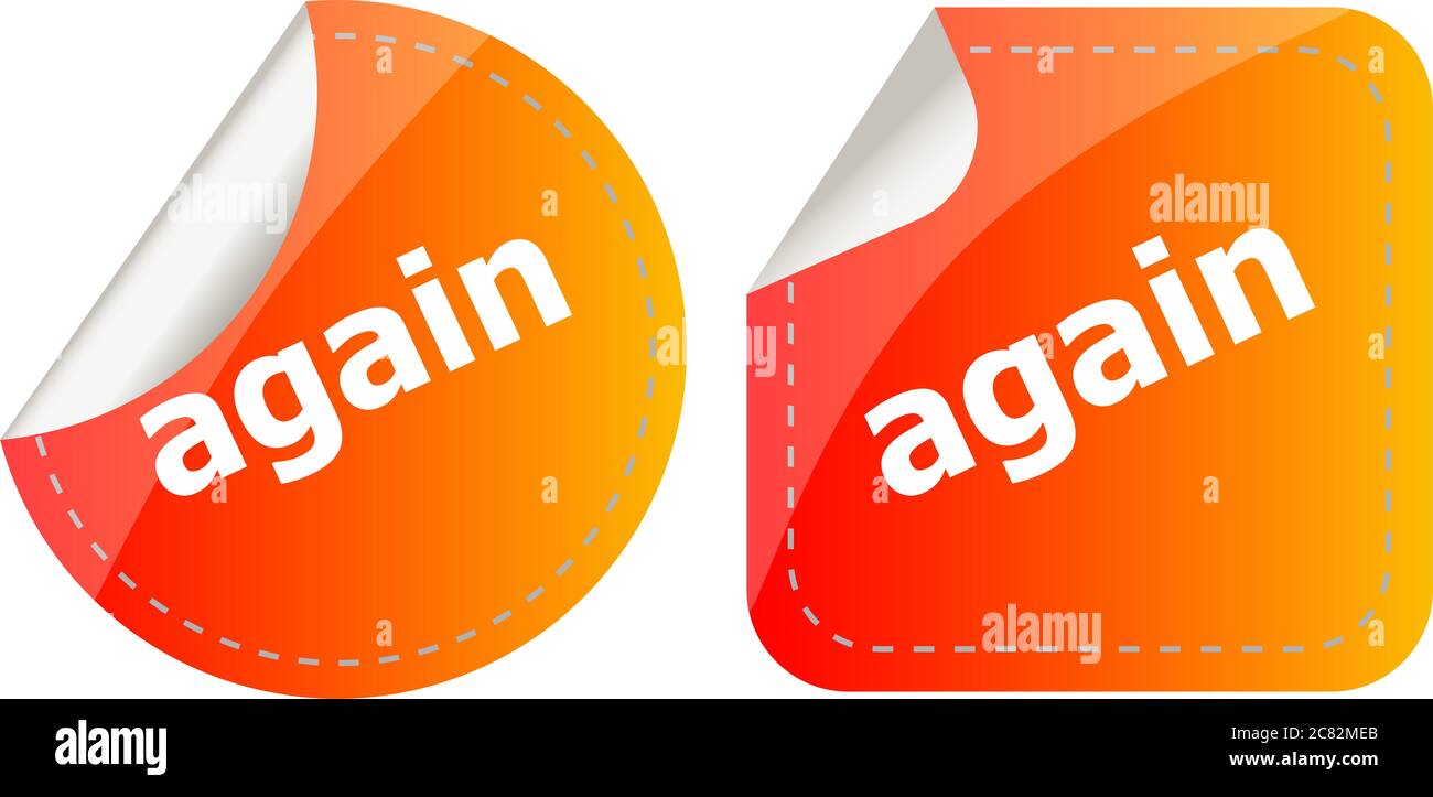 again word on stickers button set, label Stock Photo - Alamy