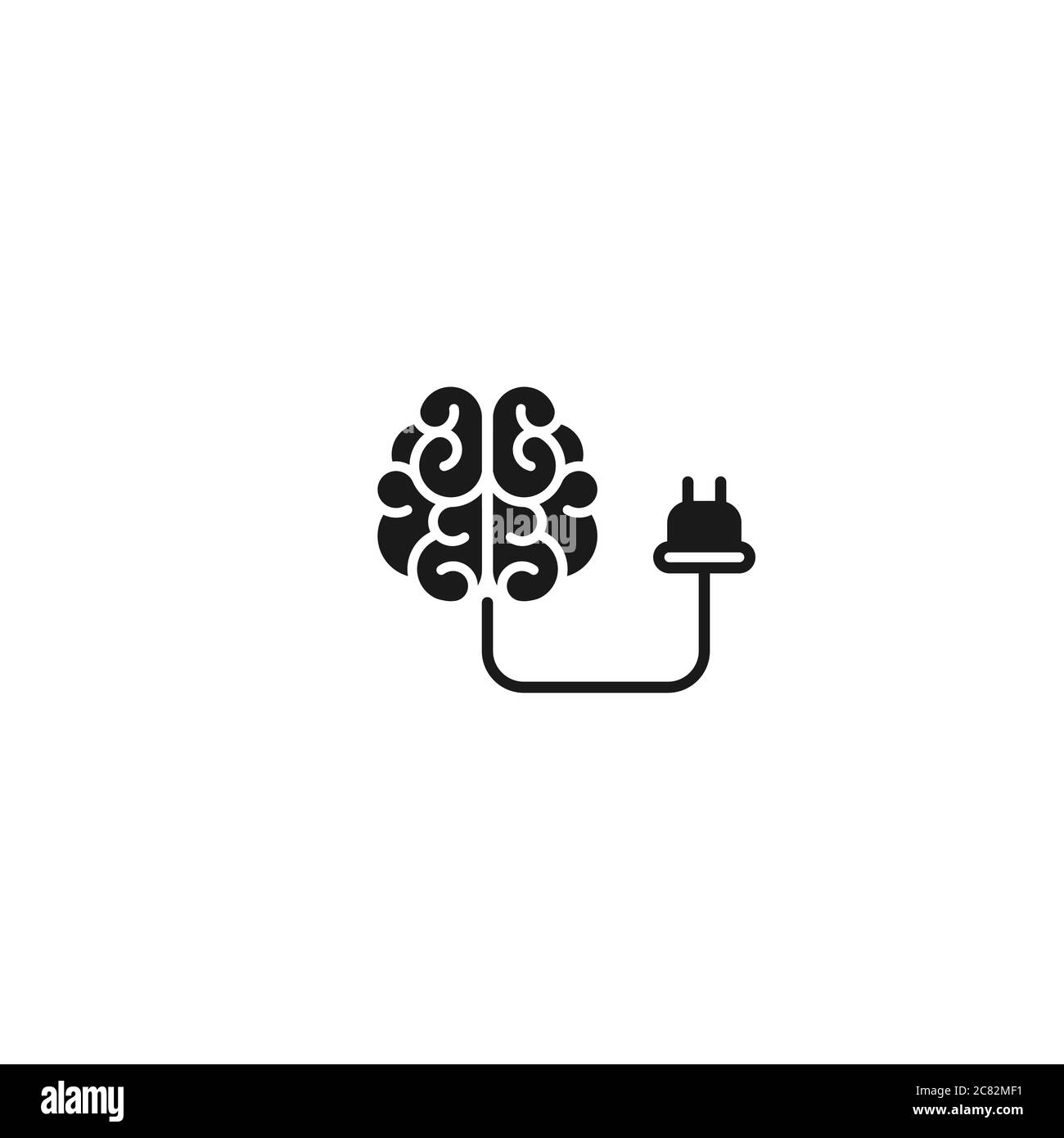brain and electrical plug. Inspiration charge flat icon. New business ...