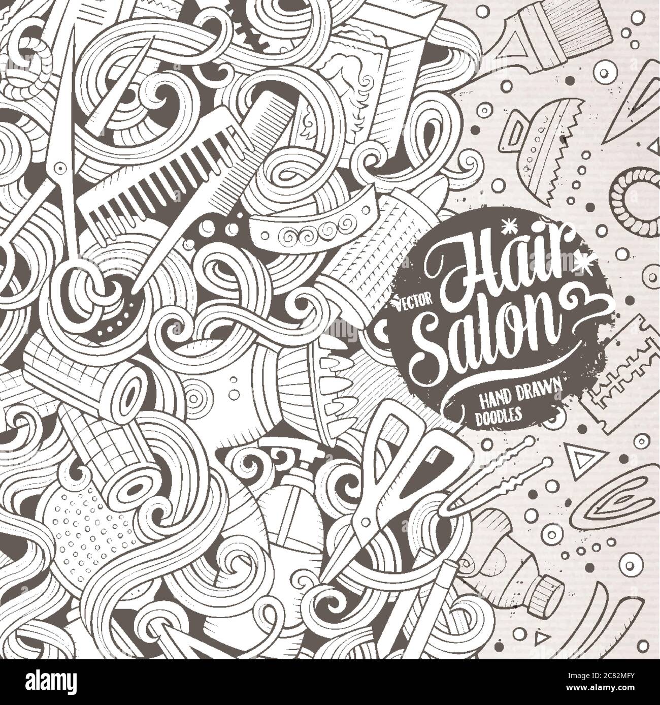 Cartoon cute doodles Hair salon frame design Stock Vector Image & Art ...