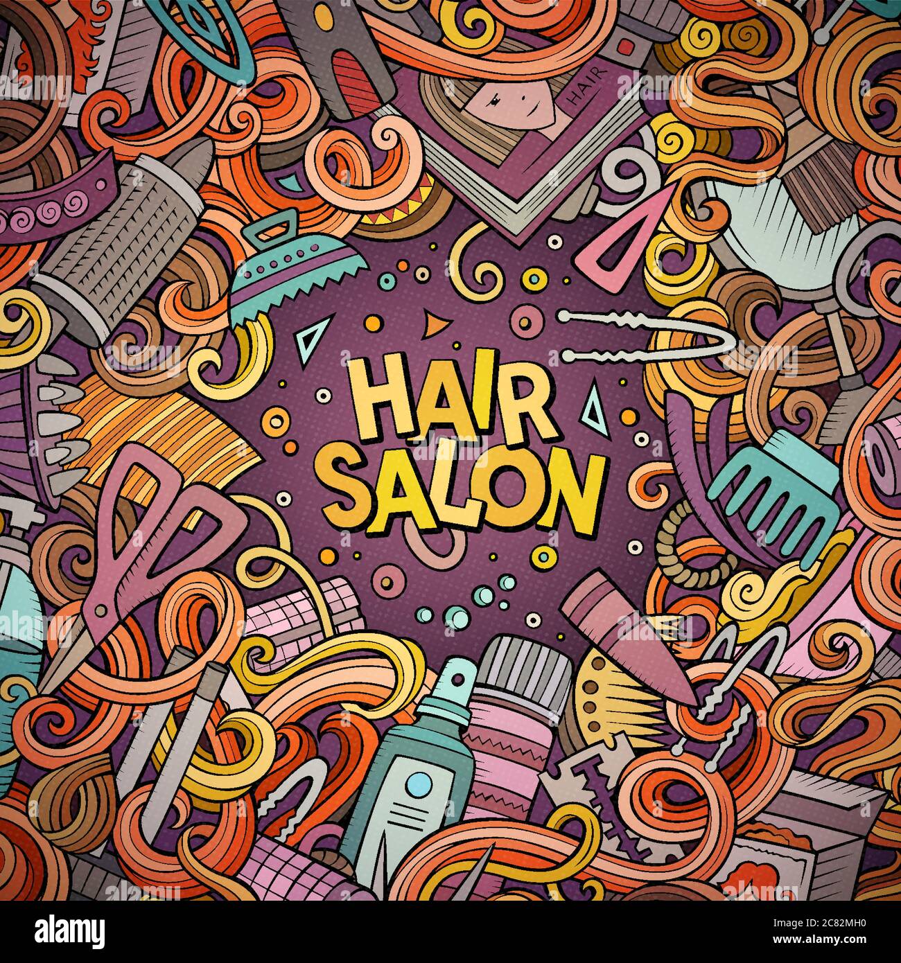 Cartoon cute doodles Hair salon frame design Stock Vector Image & Art ...