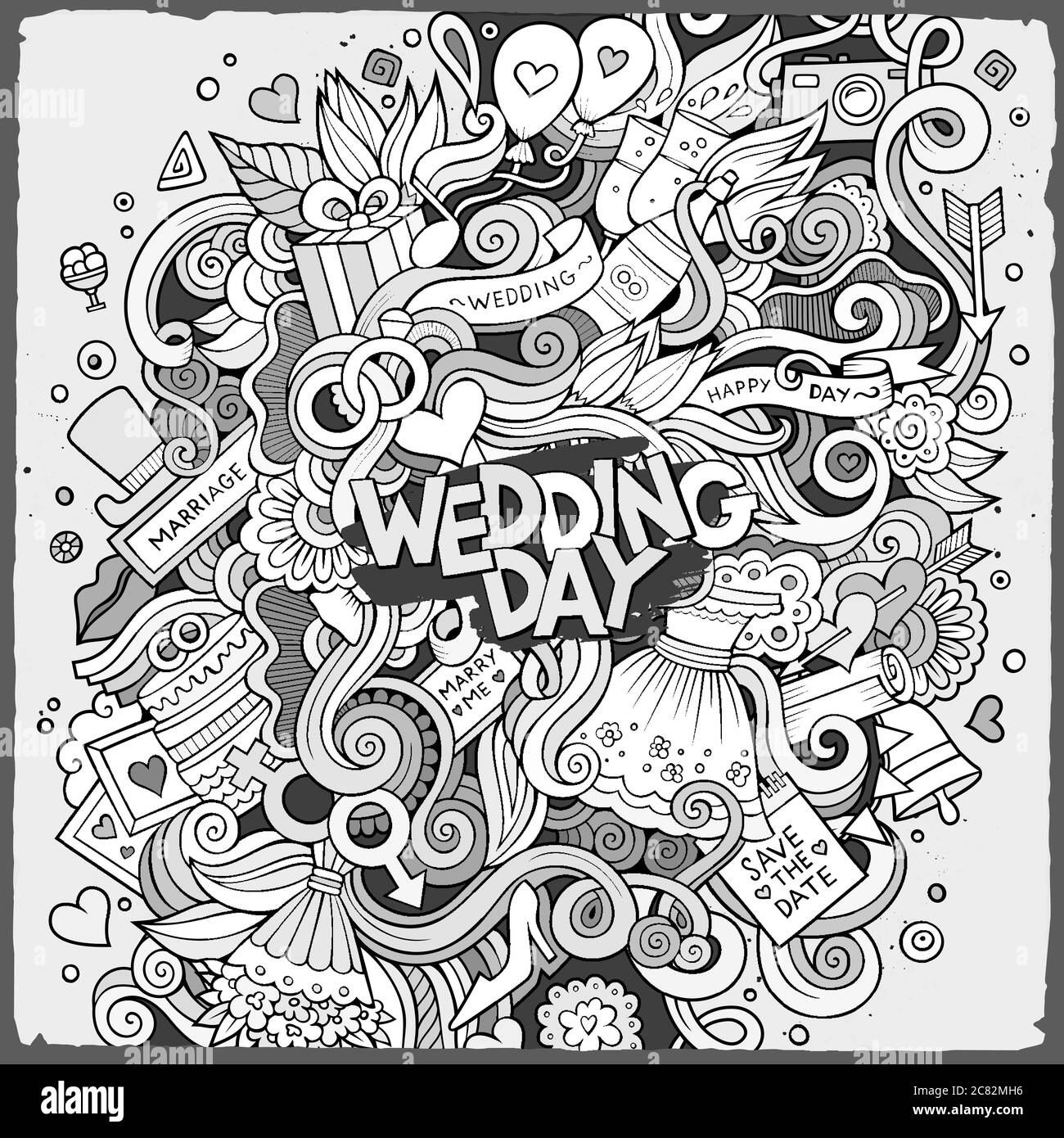 Cartoon cute doodles hand drawn wedding illustration Stock Vector Image ...