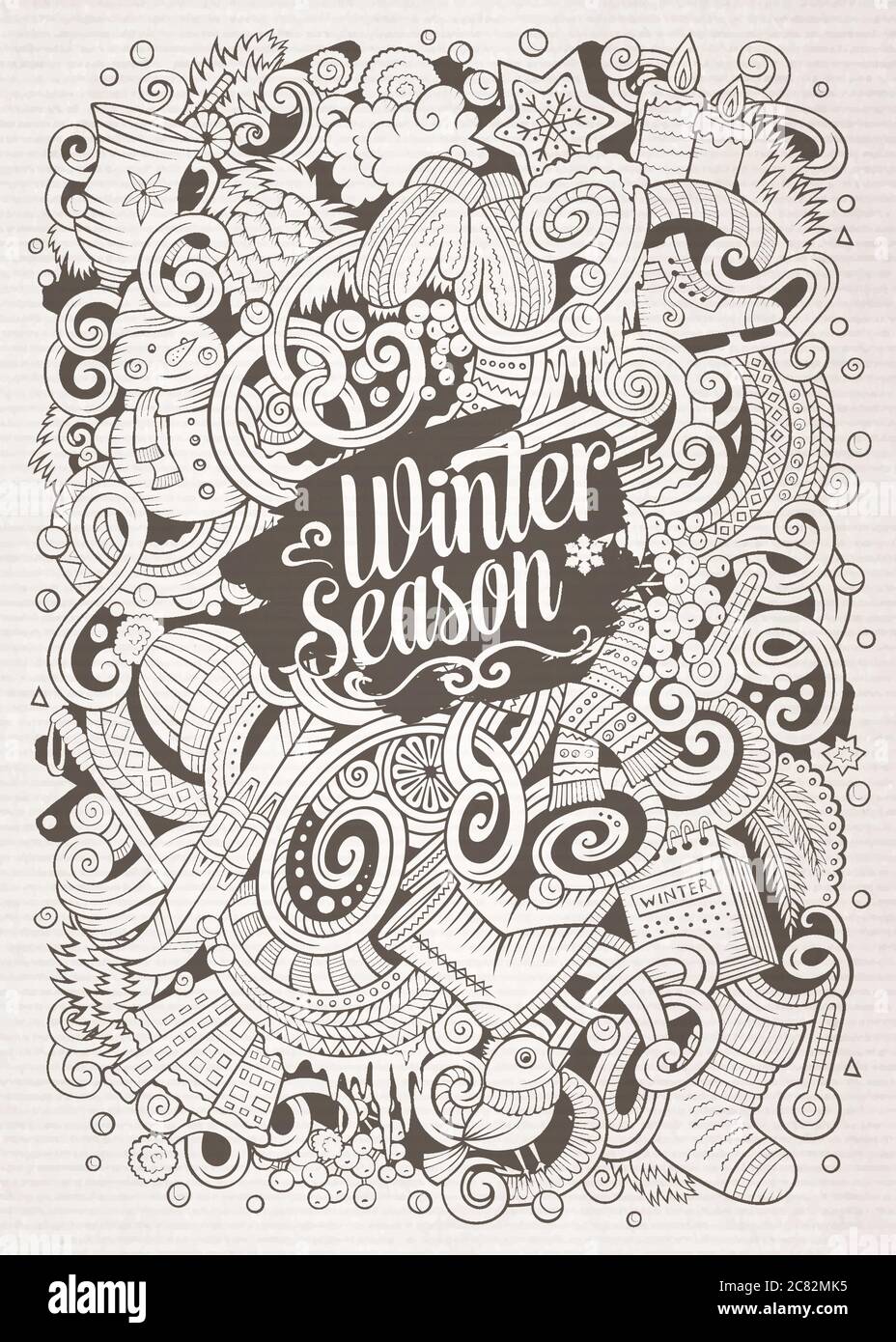 Cartoon doodles Winter season illustration Stock Vector Image & Art - Alamy