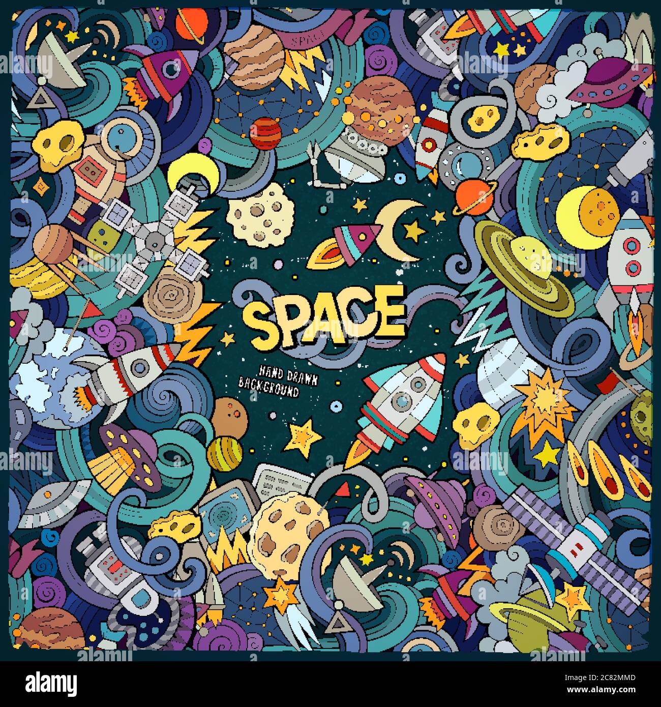 Cartoon cute doodles hand drawn space illustration Stock Vector Image ...