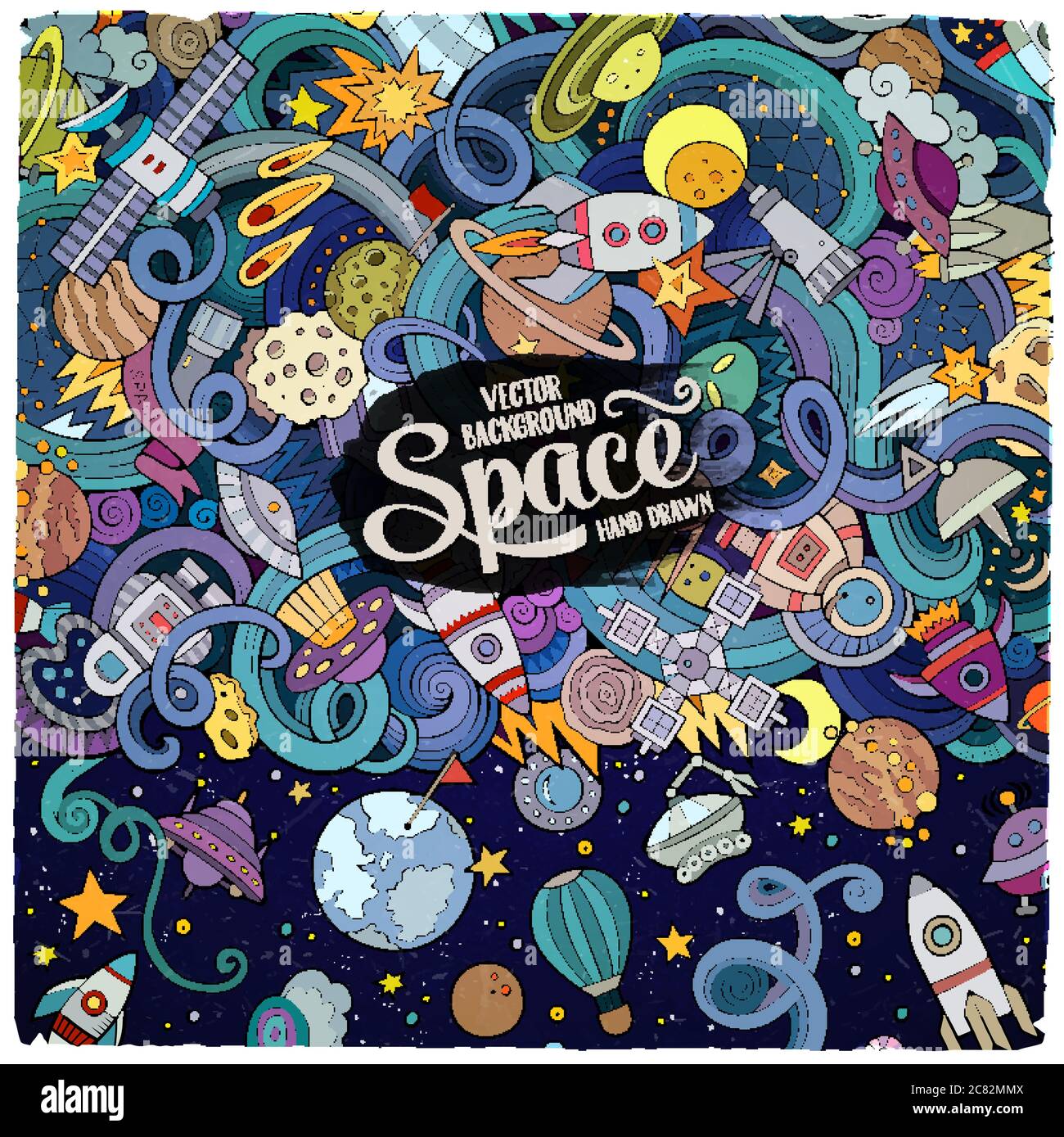 Cartoon cute doodles hand drawn space illustration Stock Vector Image ...