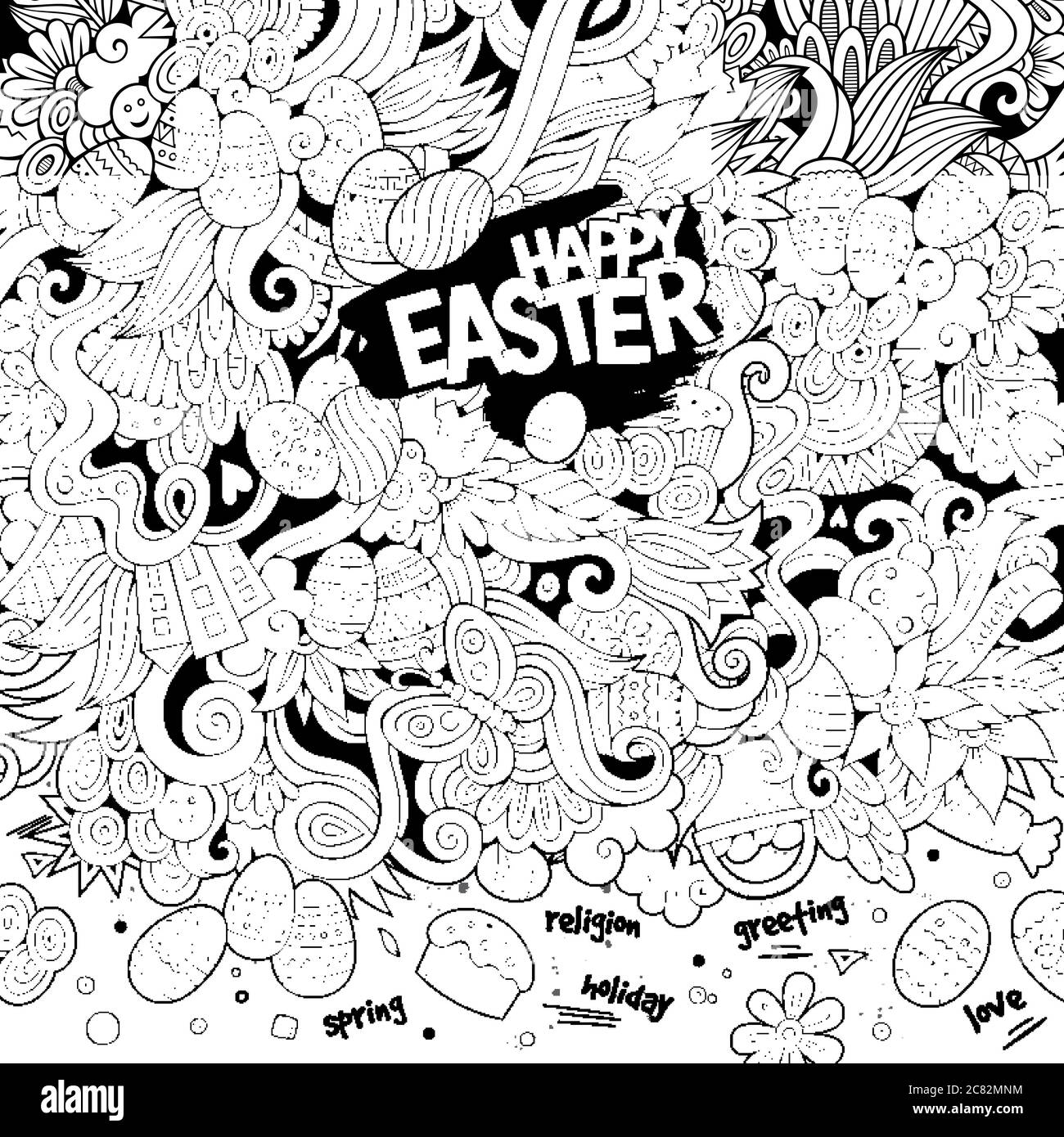 Cartoon hand-drawn doodles Happy Easter background Stock Vector Image ...