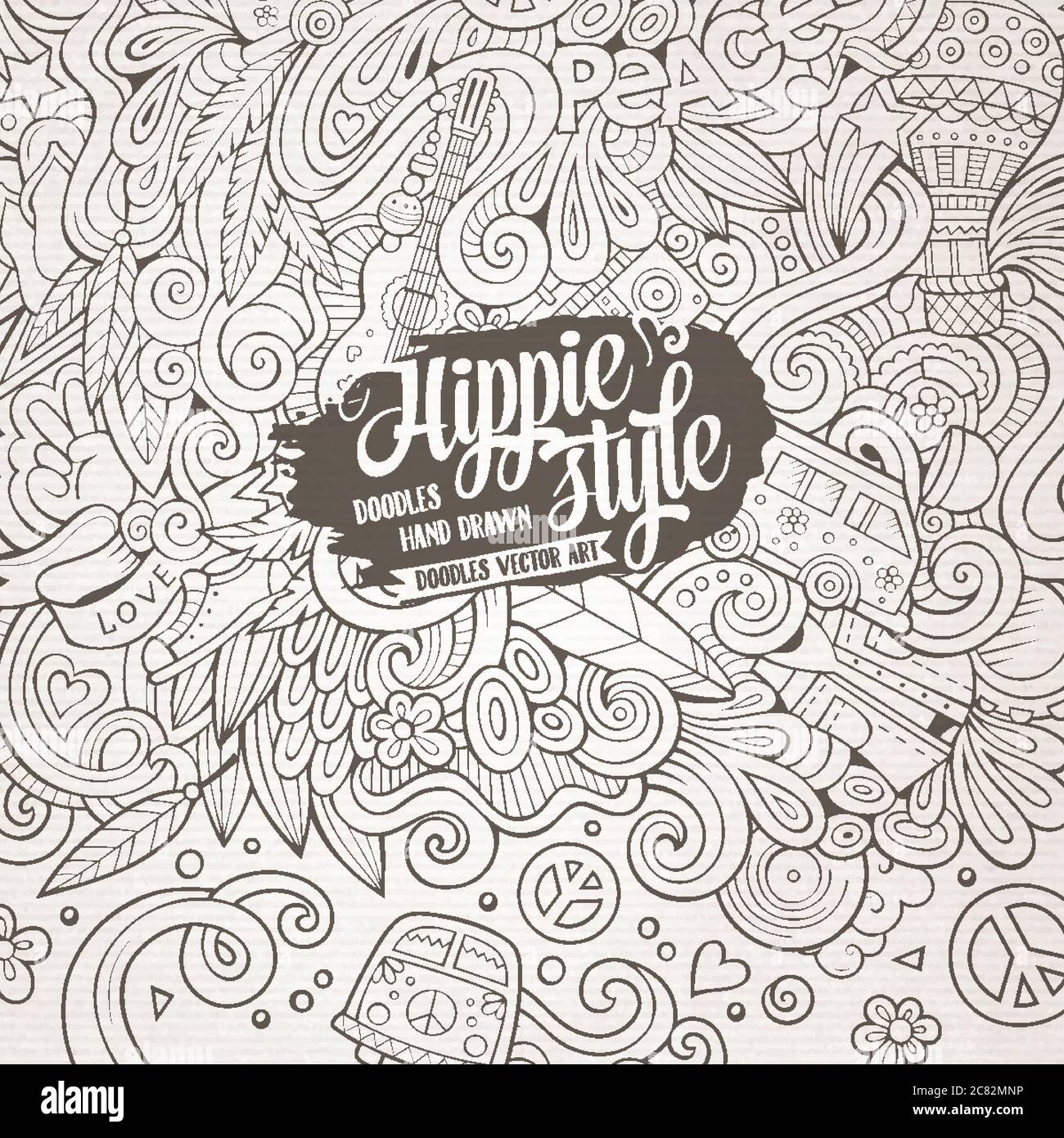 Cartoon hand-drawn doodles hippie illustration Stock Vector Image & Art ...