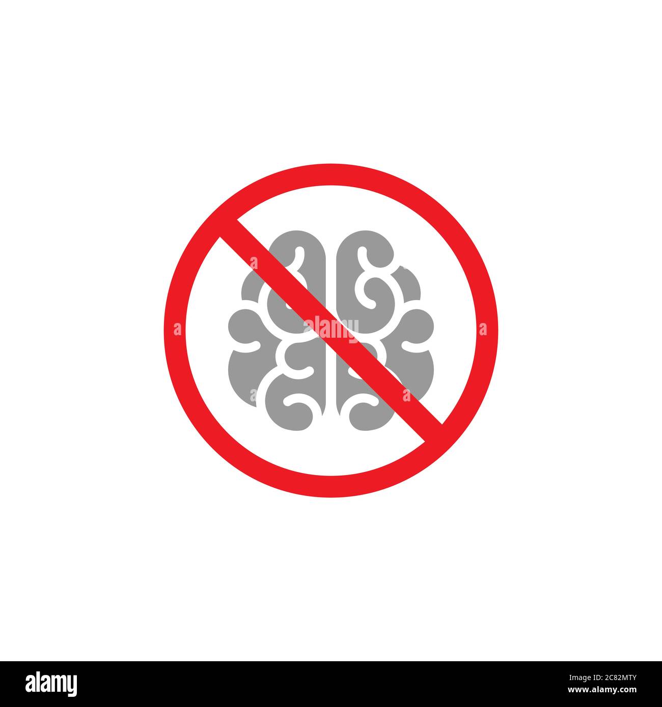 brain in a red crossed circle. No brain vector icon. Stop thinking. Red ...