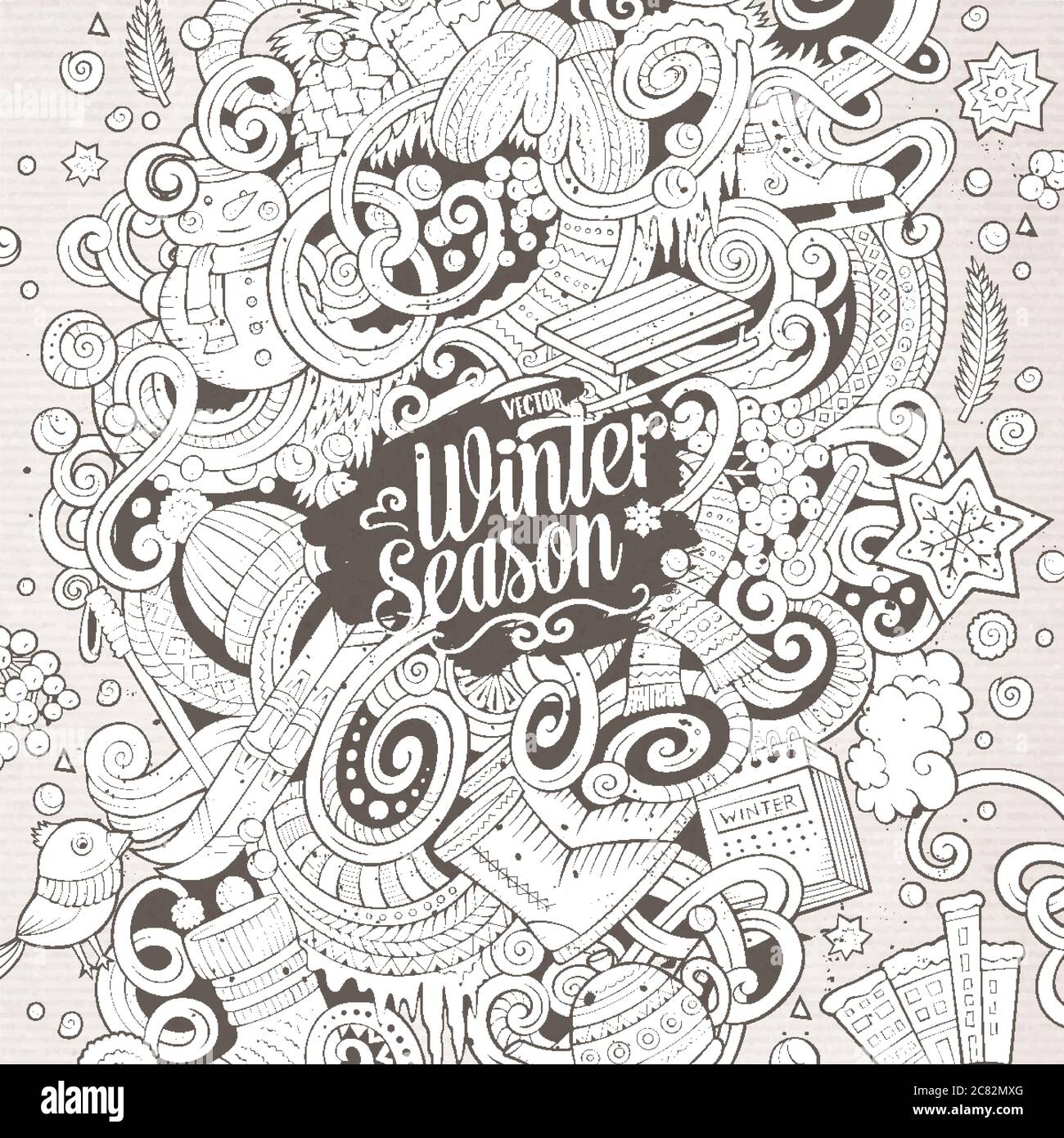 Cartoon doodles Winter season illustration Stock Vector Image & Art - Alamy