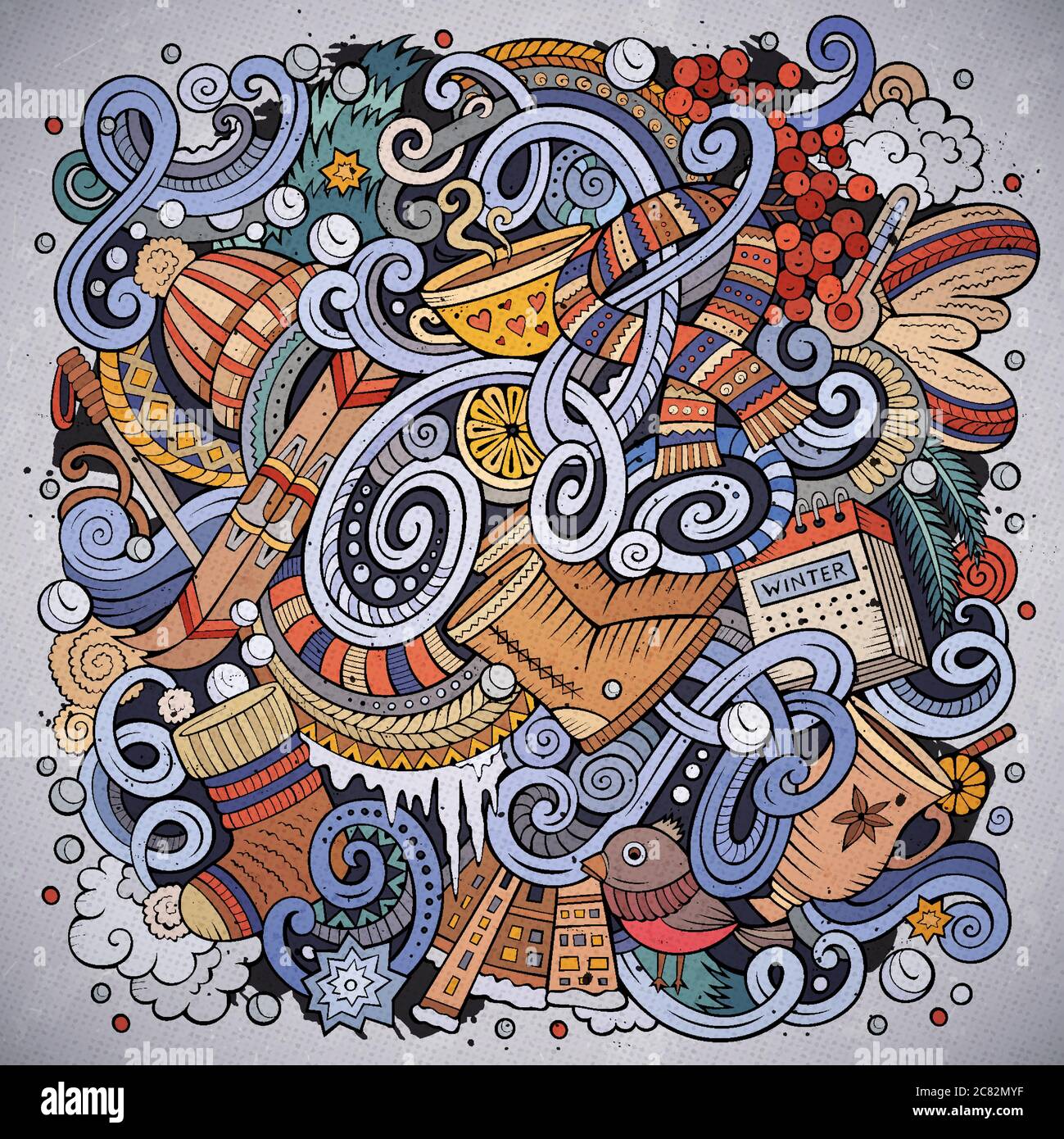 Cartoon doodles Winter season illustration Stock Vector Image & Art - Alamy