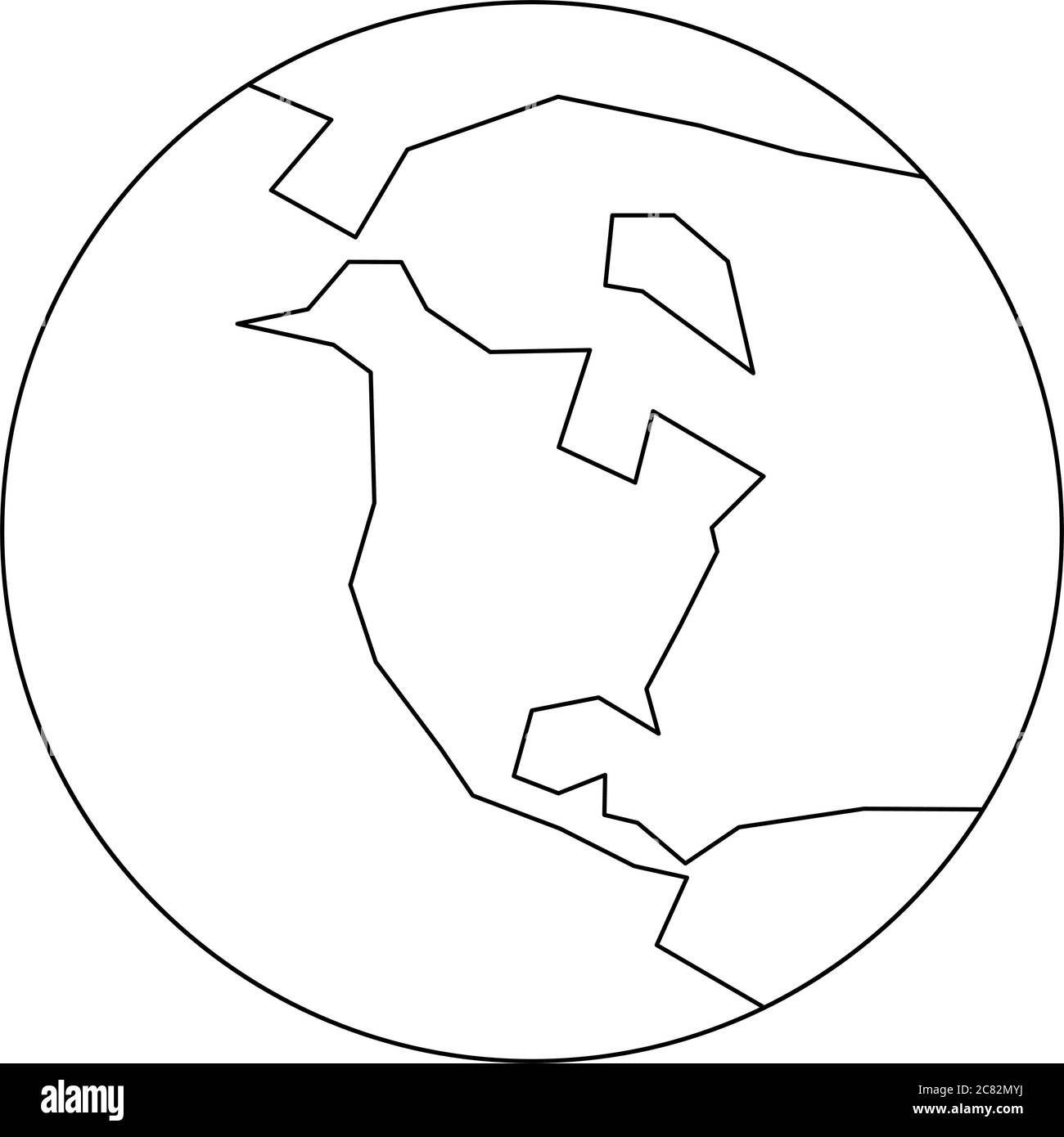 Simplified outline Earth globe with map of World focused on North ...