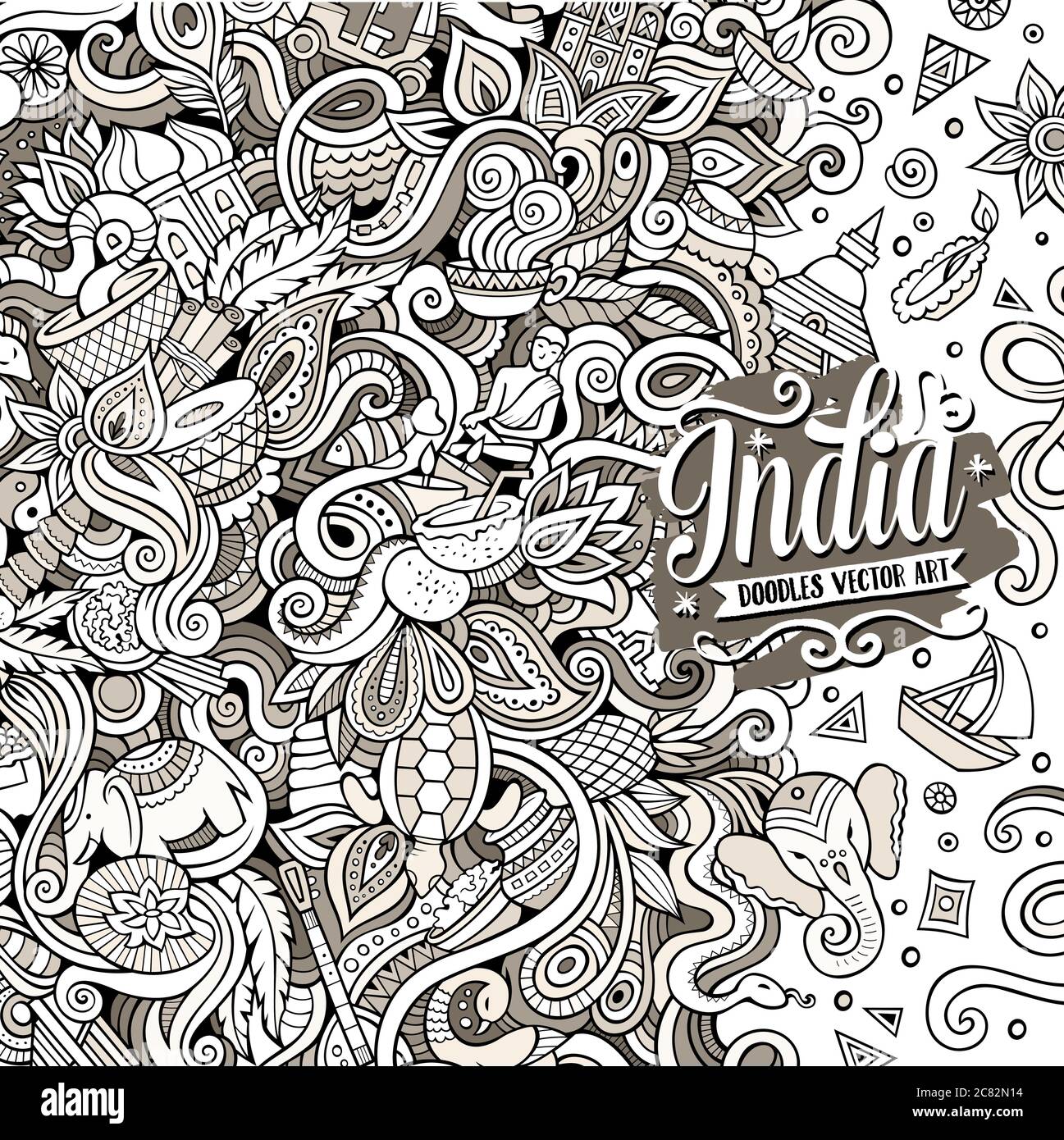 Cartoon hand-drawn doodles India illustration Stock Vector Image & Art ...