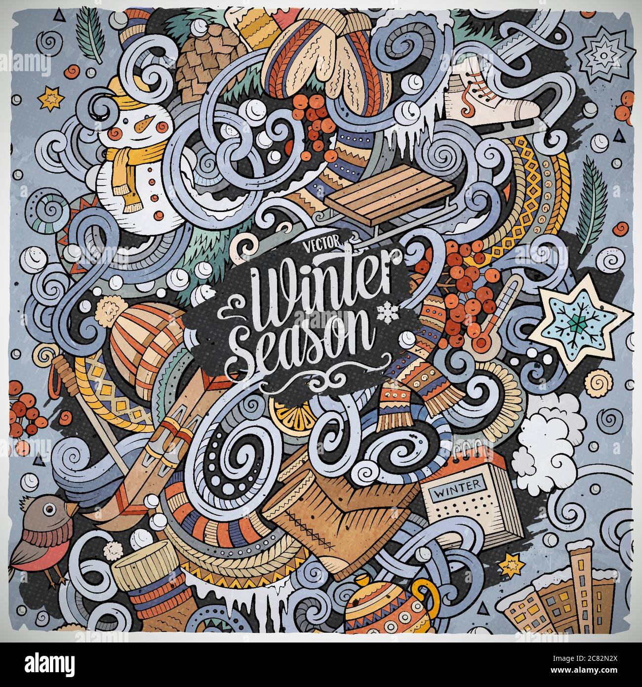 Cartoon doodles Winter season illustration Stock Vector Image & Art - Alamy