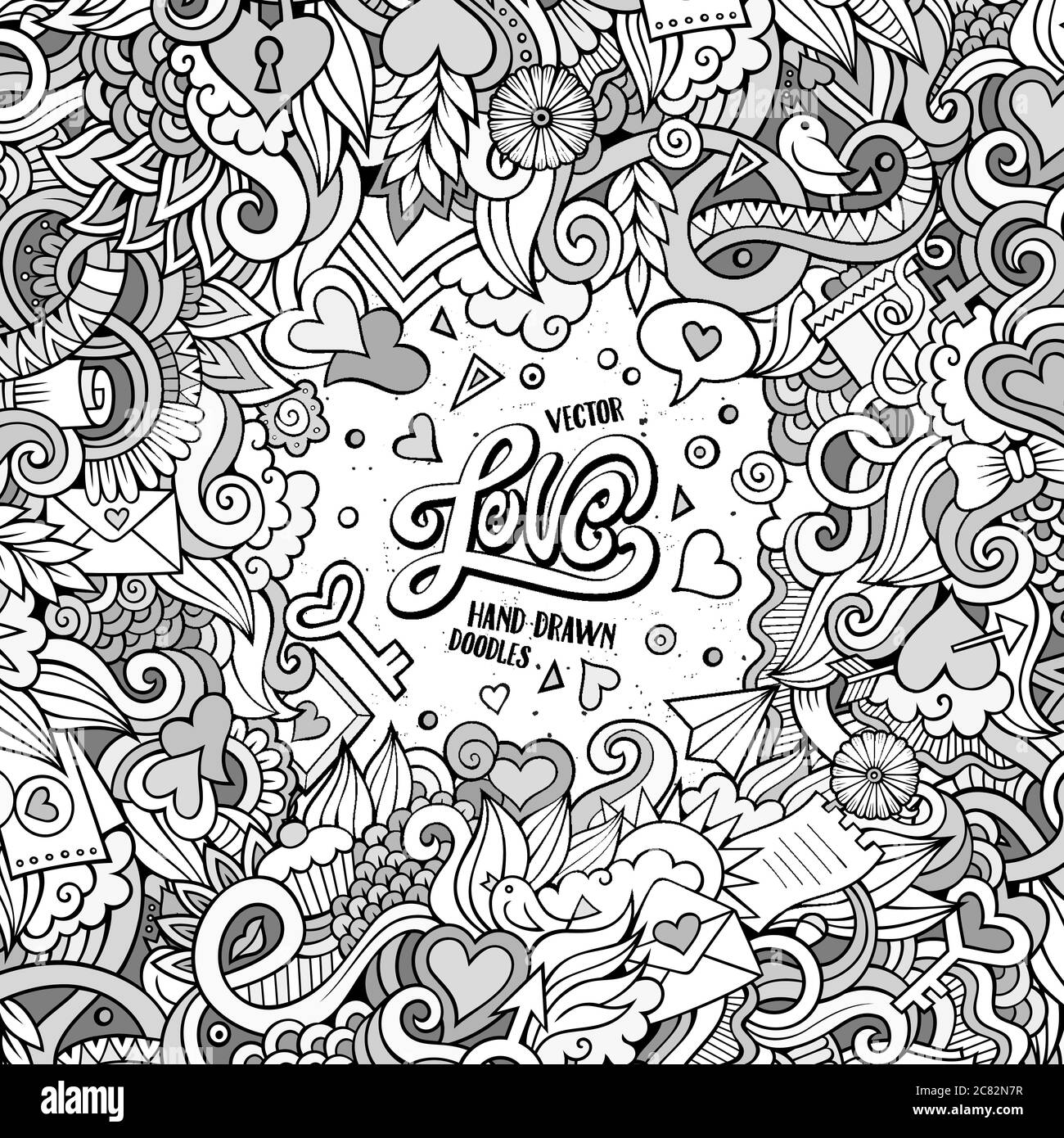 Cartoon cute doodles hand drawn Valentines Day frame Stock Vector Image ...