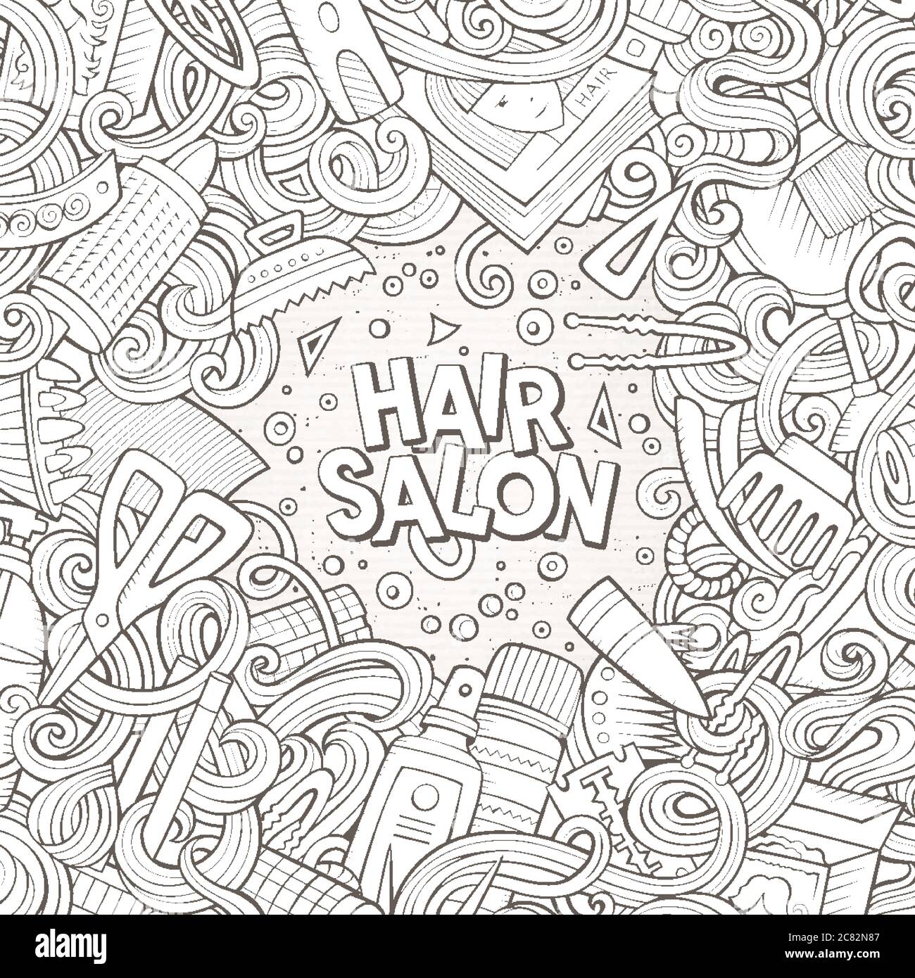 Cartoon cute doodles Hair salon frame design Stock Vector Image & Art ...