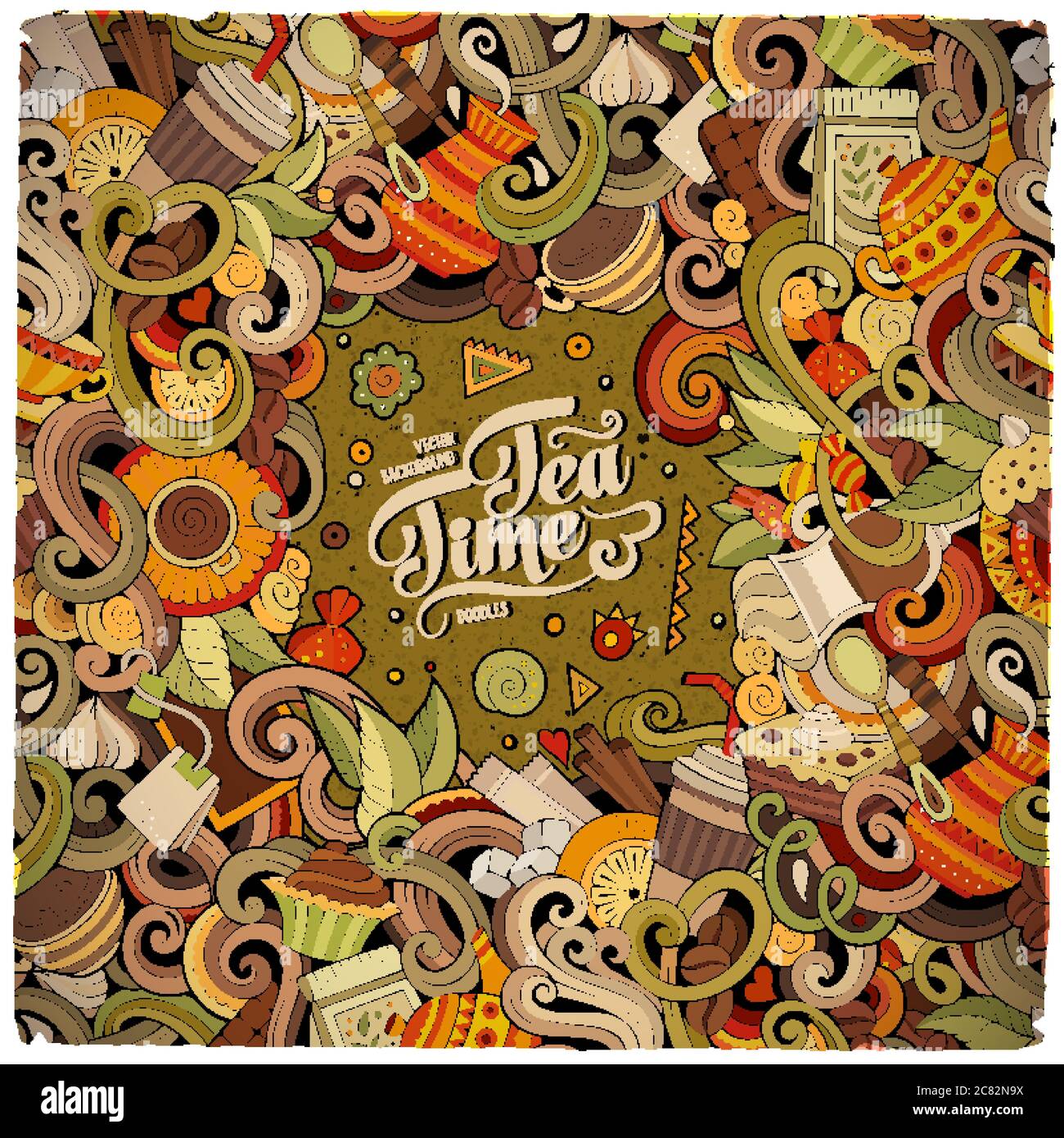 Cartoon hand-drawn doodles of cafe, coffee shop background Stock Vector ...