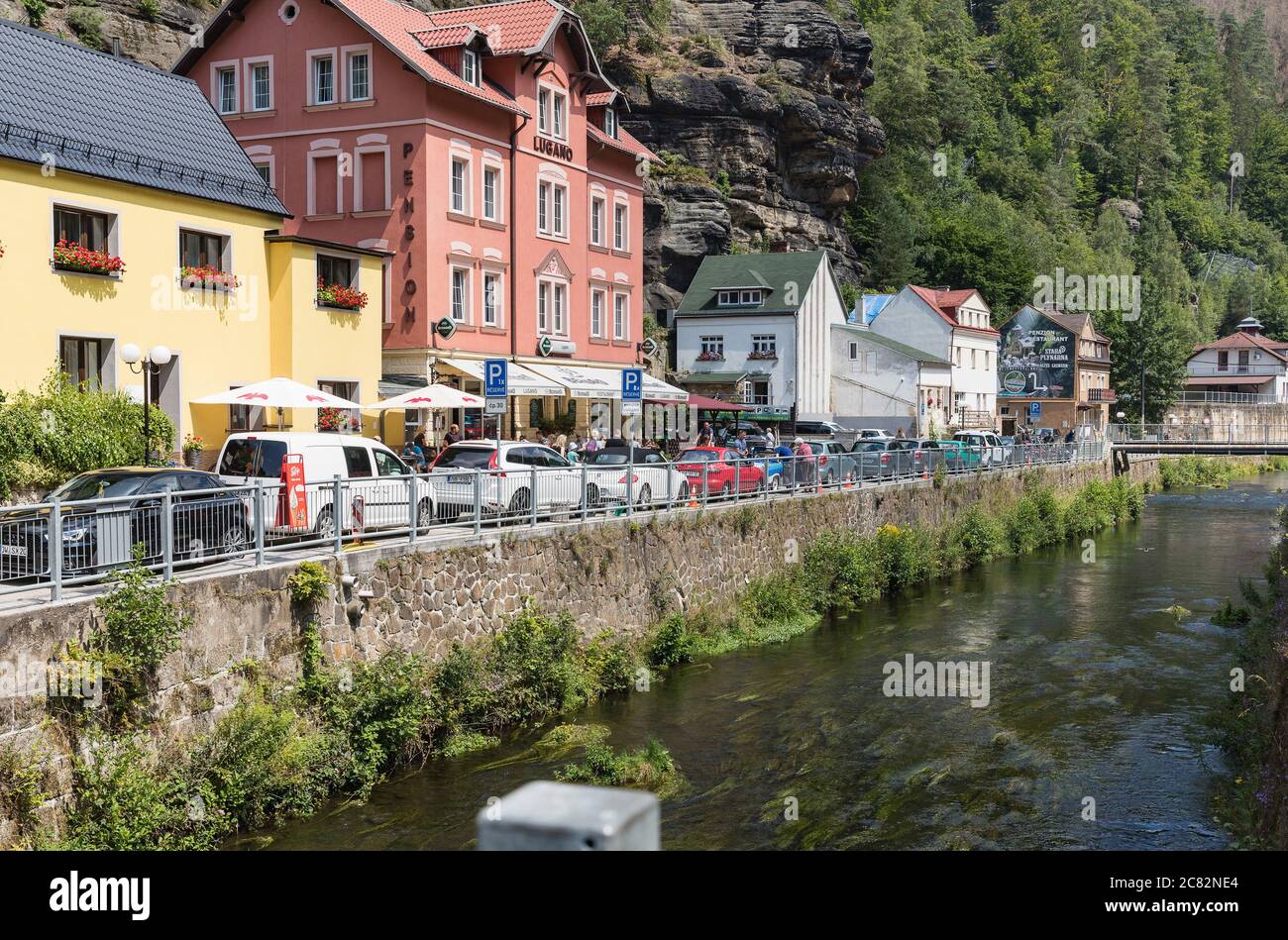 HRENSKO, CZECH REP - JULY 19, 2020. Hrensko and river Kamenice on the ...