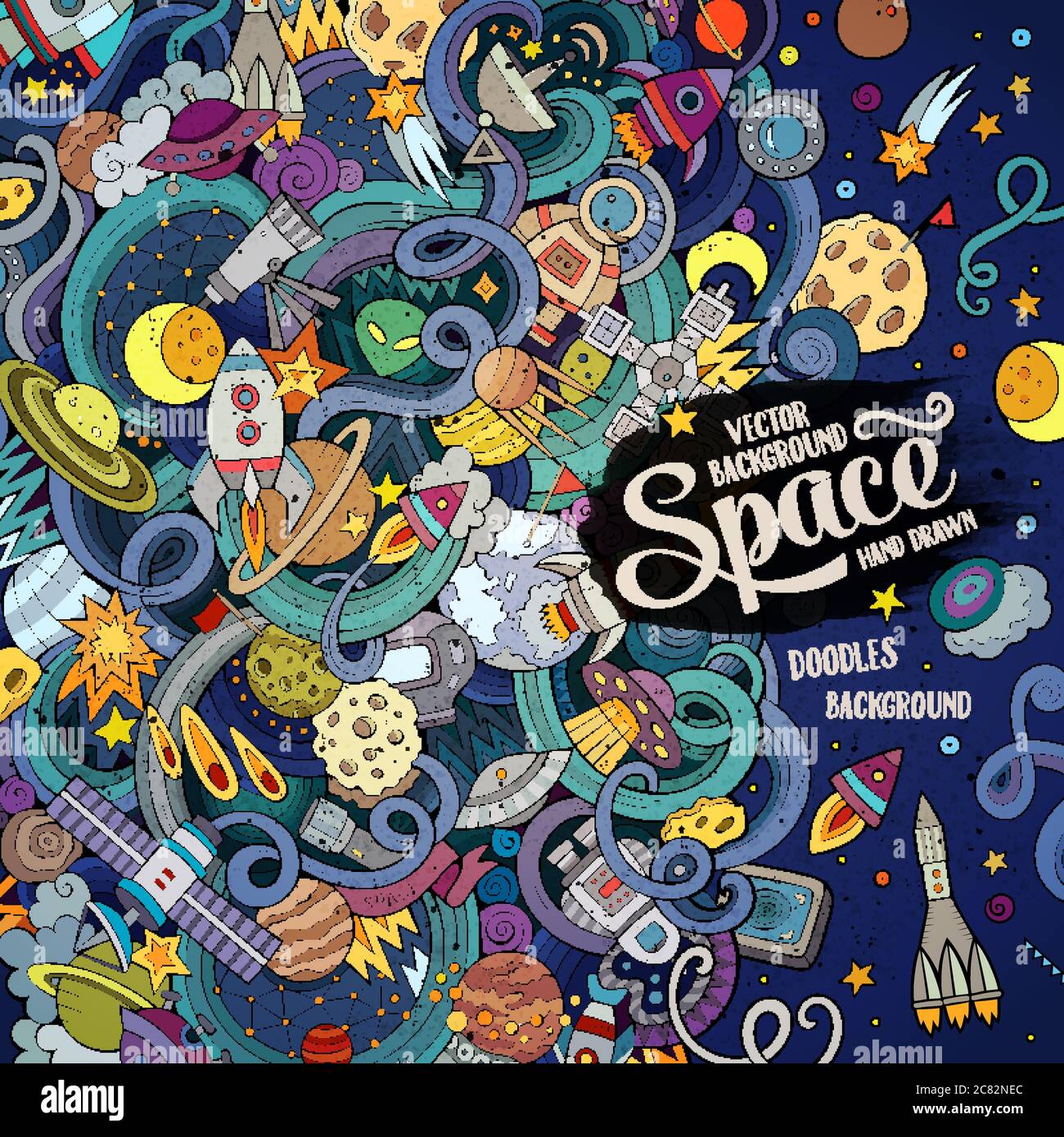 Cartoon cute doodles hand drawn space frame design Stock Vector Image ...