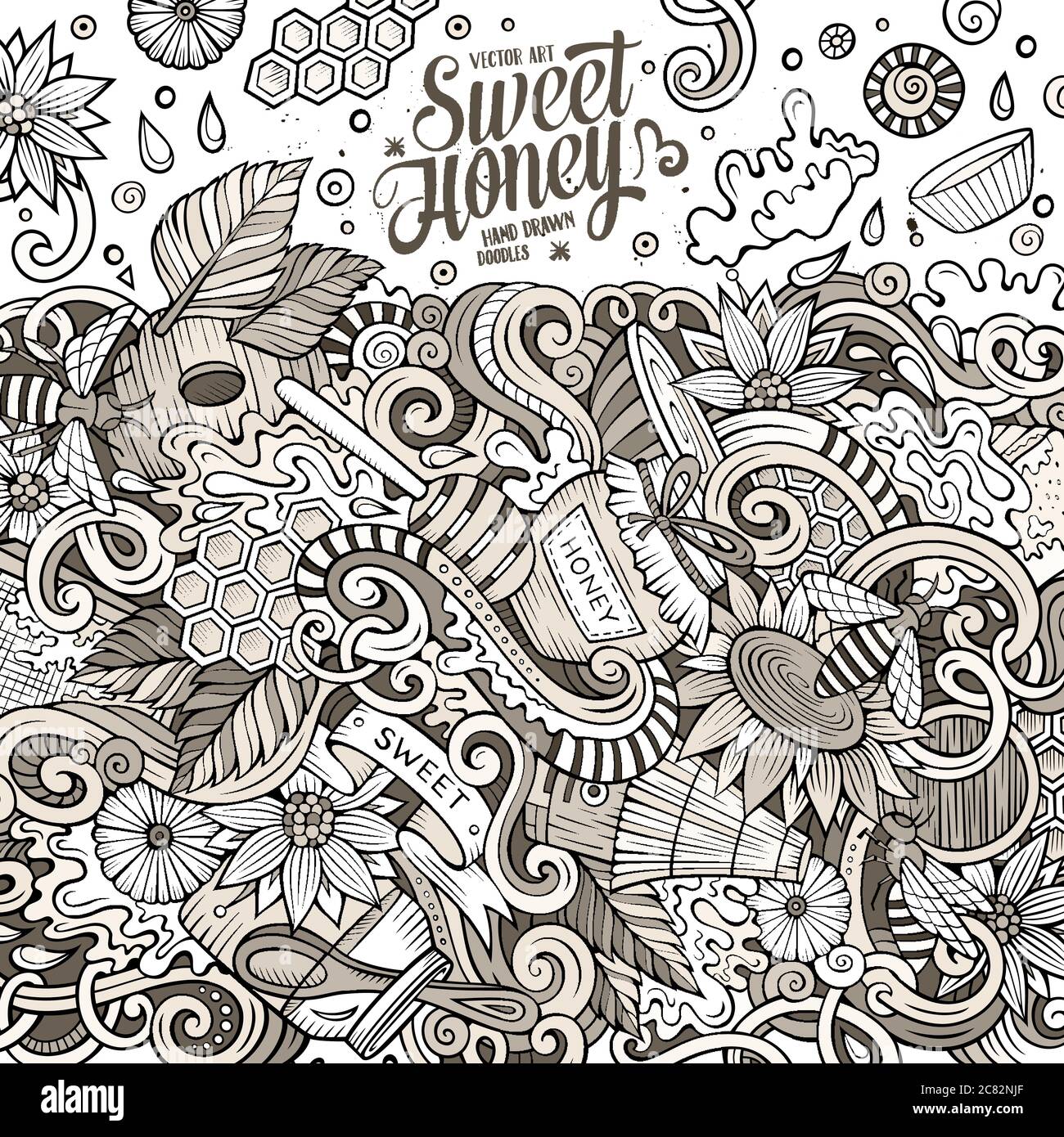 Cartoon doodles Honey frame design Stock Vector Image & Art - Alamy