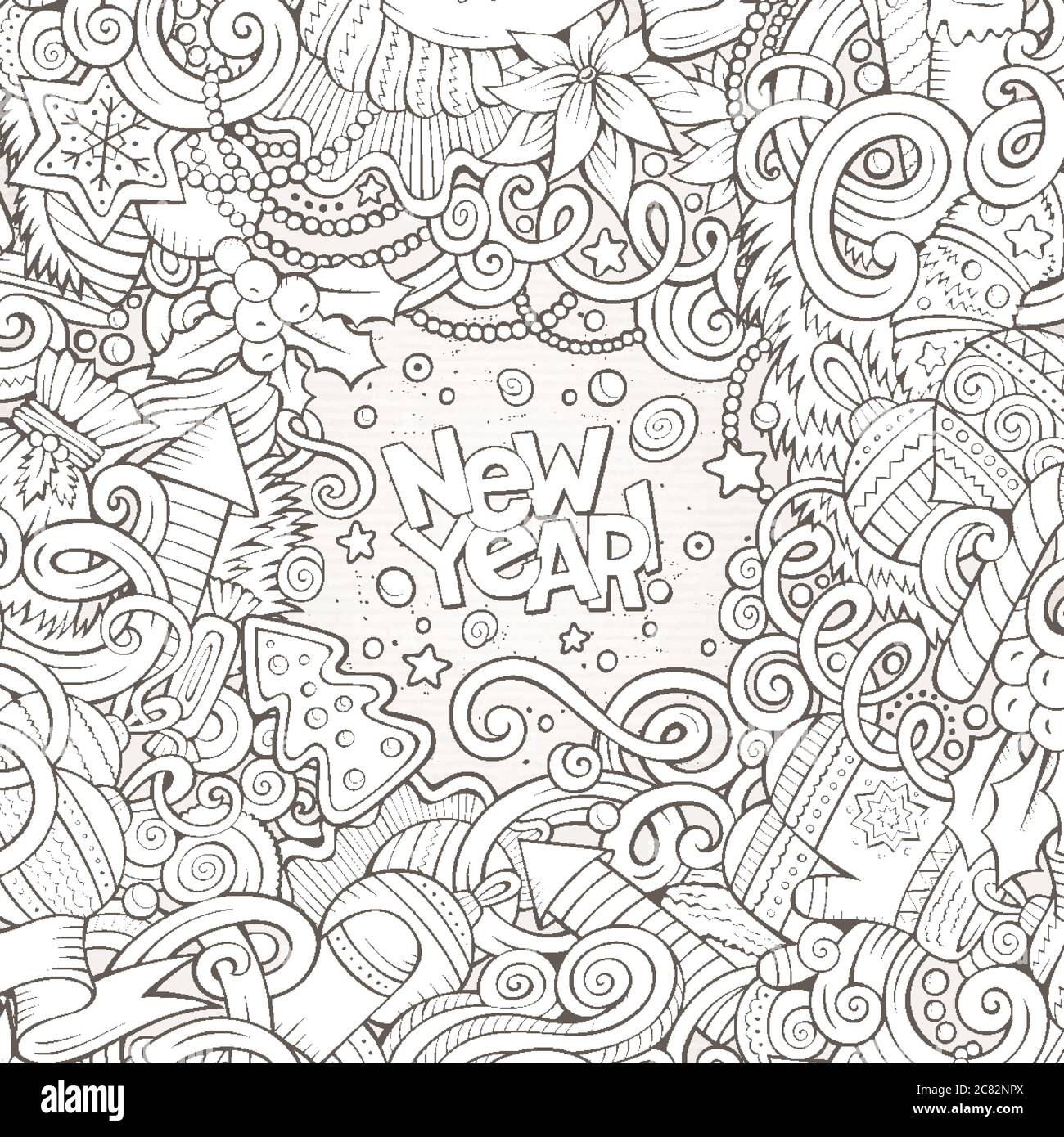 Cartoon cute doodles Happy New Year frame Stock Vector Image & Art - Alamy