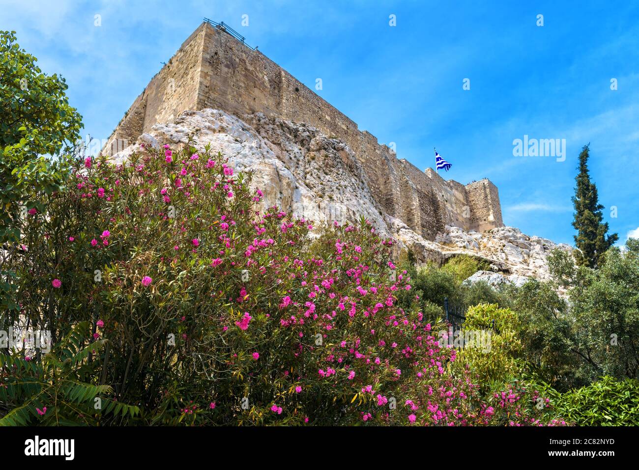 Acropolis of Athens in summer, Greece. Famous Acropolis hill is top ...
