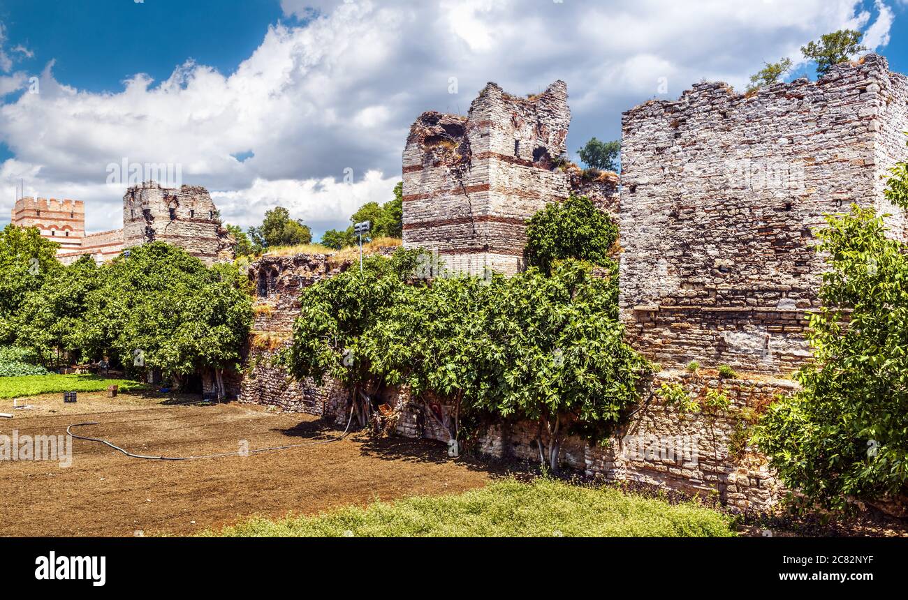 Walls of Constantinople in Fatih district of Istanbul, Turkey. Ancient ...