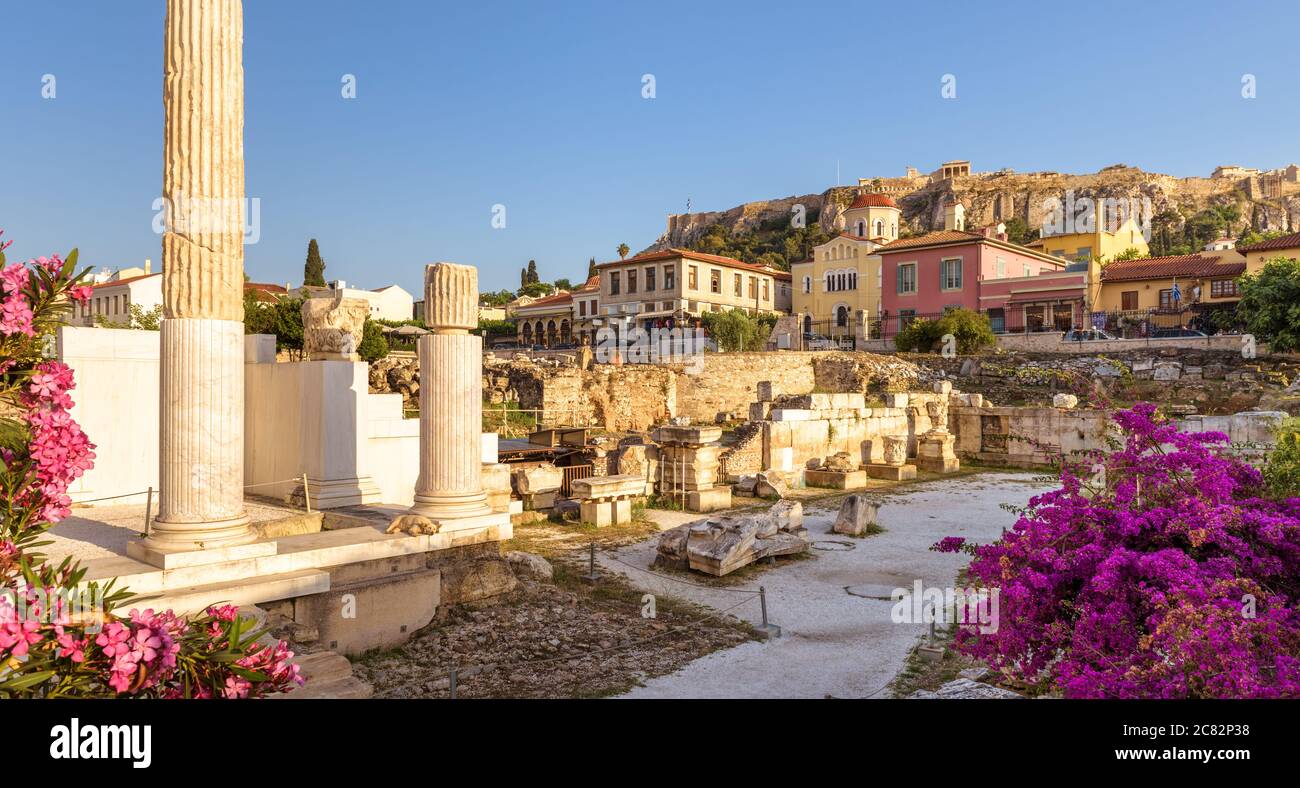 Panoramic view of Library of Hadrian, Athens, Greece. This place is ...