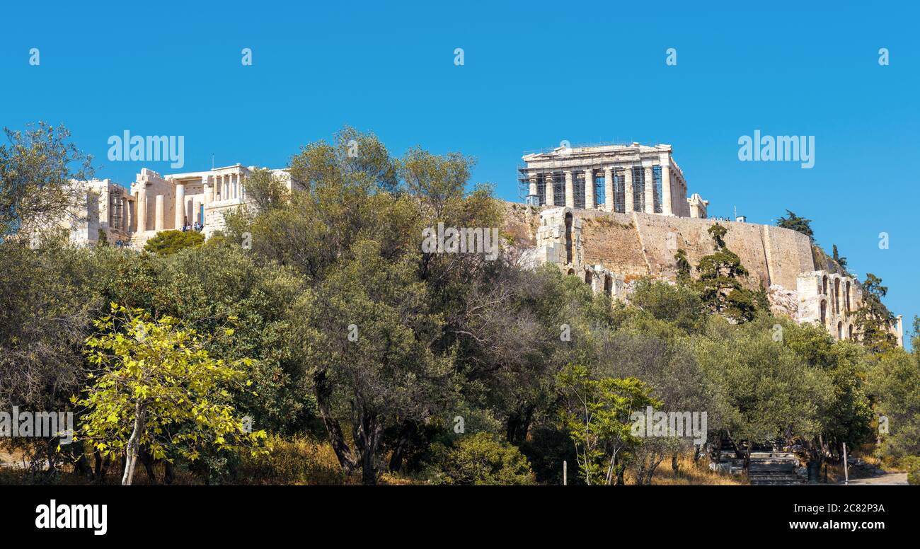 Acropolis with old Parthenon temple, Athens, Greece. It is top landmark ...