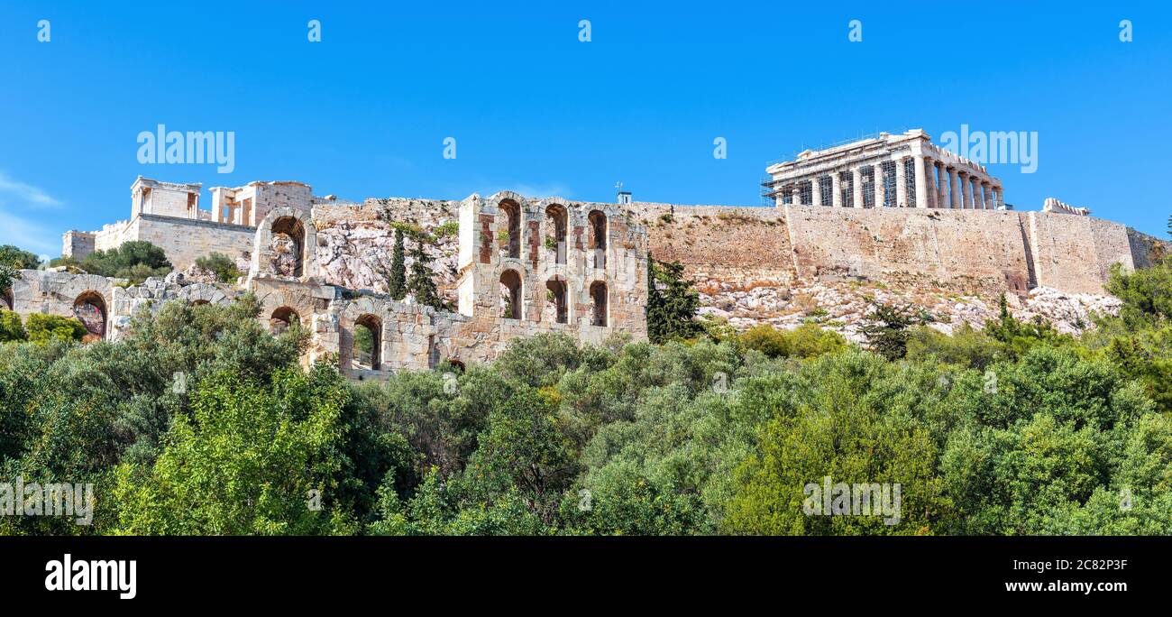 Panoramic scenic view of Acropolis hill and Parthenon temple, Athens ...