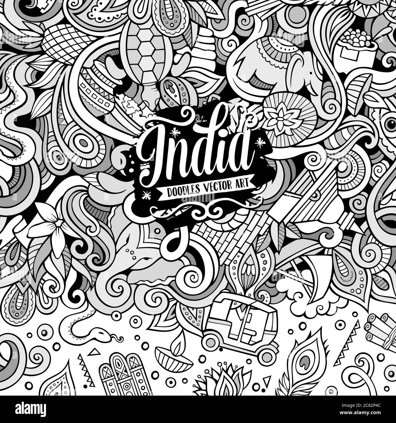 Cartoon hand-drawn doodles India illustration Stock Vector Image & Art ...