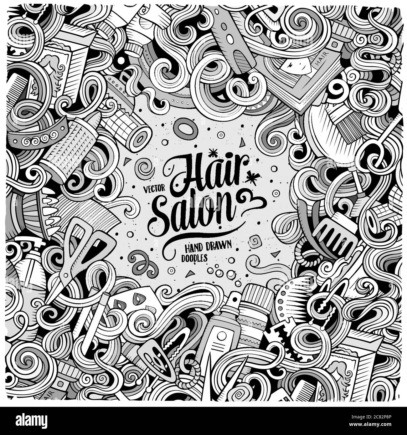 Cartoon cute doodles Hair salon frame design Stock Vector Image & Art ...