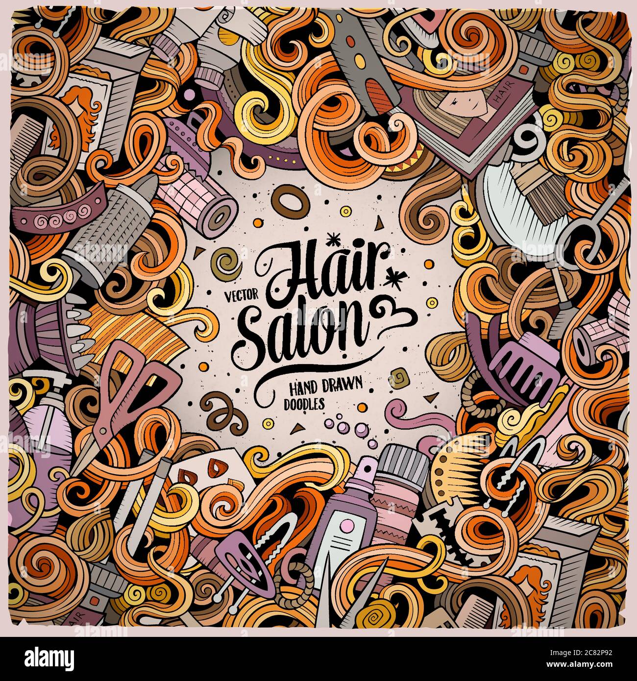 Cartoon cute doodles Hair salon frame design Stock Vector Image & Art ...