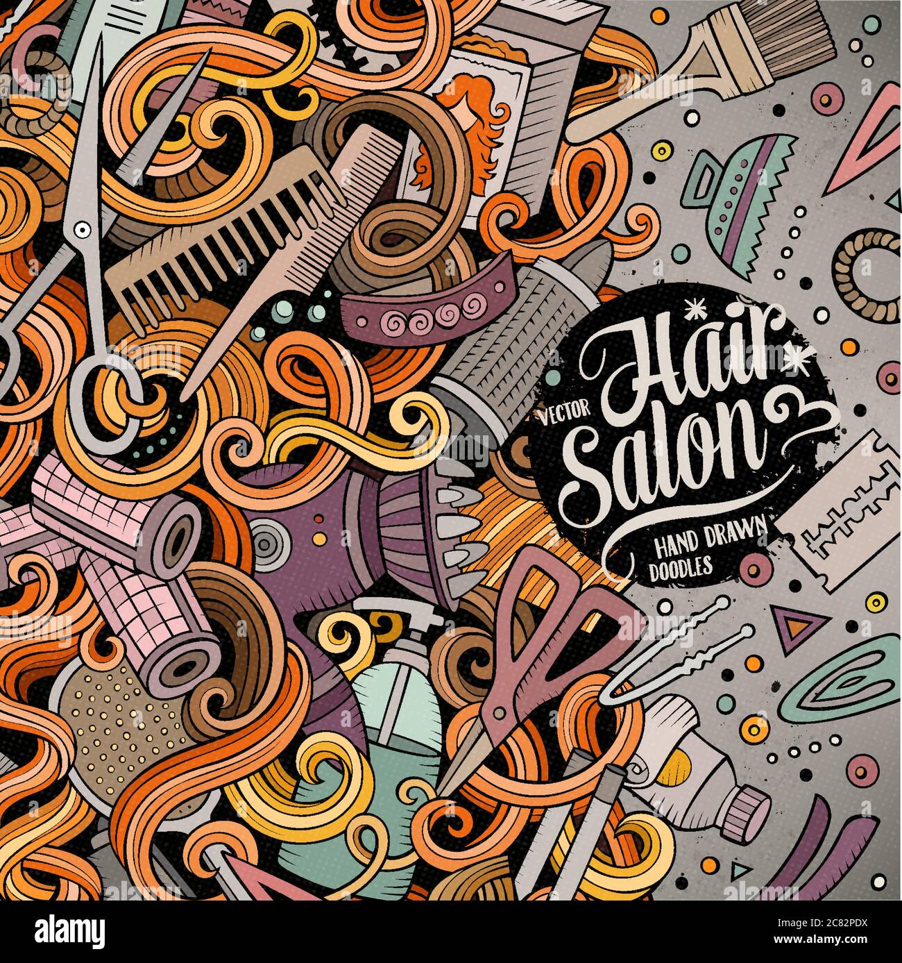 Cartoon cute doodles Hair salon frame design Stock Vector Image & Art ...