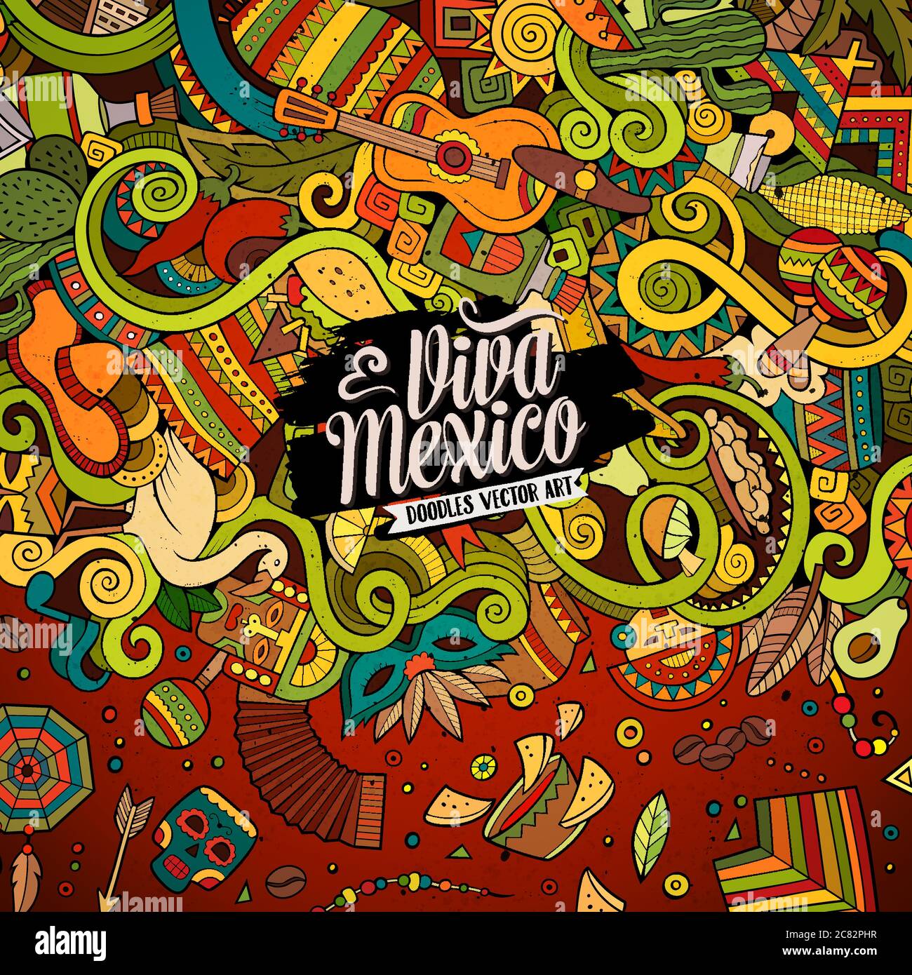 Cartoon hand-drawn doodles Latin American frame Stock Vector Image ...