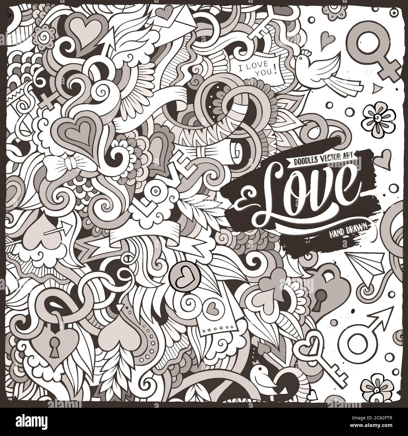 Cartoon cute doodles hand drawn Valentines Day frame Stock Vector Image ...