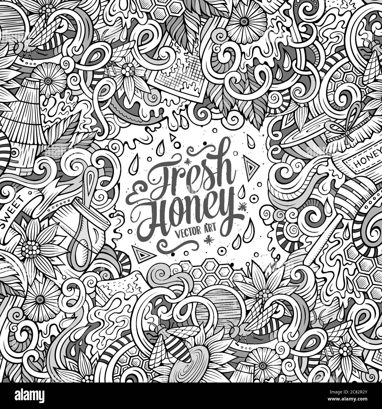 Cartoon doodles Honey frame design Stock Vector Image & Art - Alamy