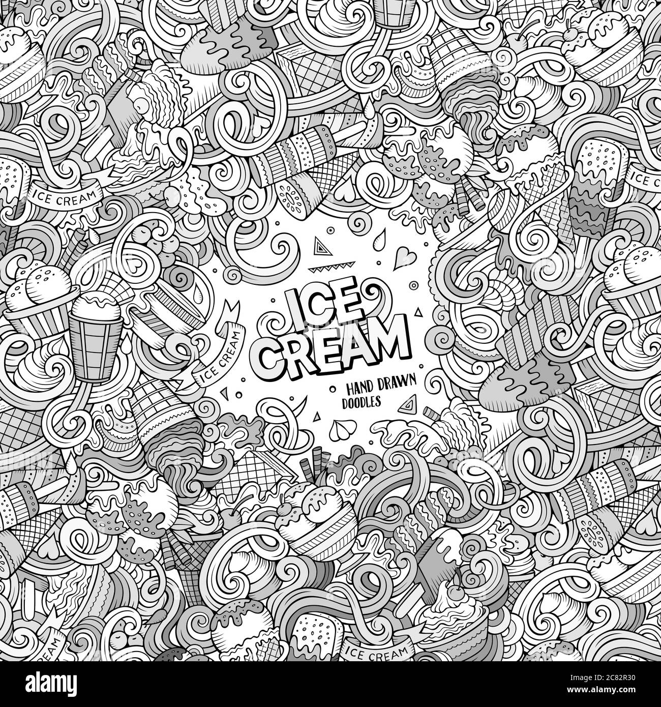 Cartoon hand-drawn doodles Ice Cream frame Stock Vector Image & Art - Alamy